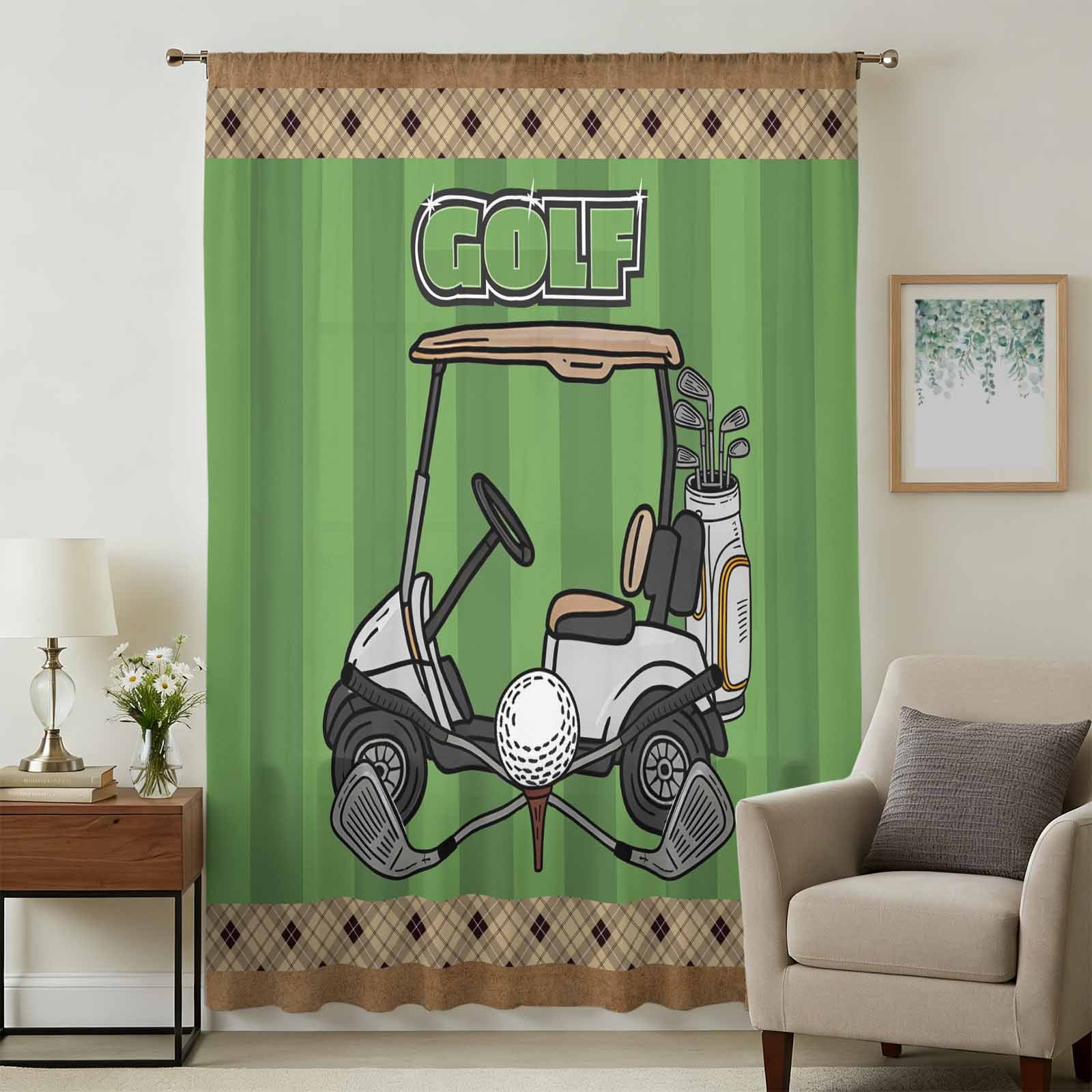Golf Balls Sheer Curtains 72 Inches Long, Green Sports Art Truck Brown ...