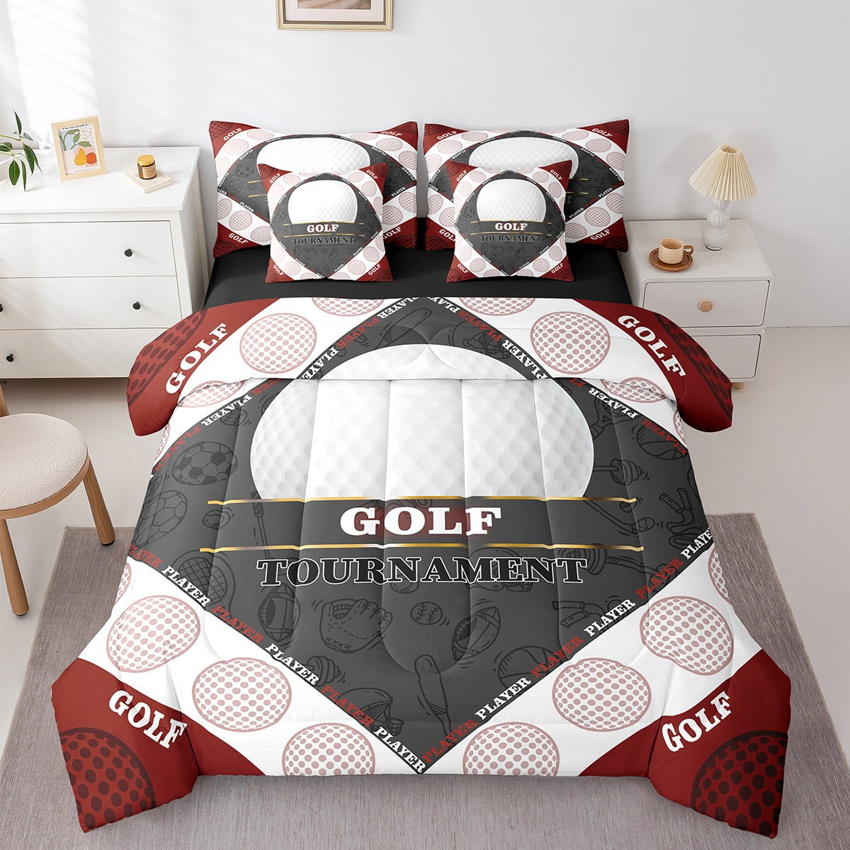 Golf Bed In A Bag With Sheets Sports Themed Queen Comforter Set 7 Piece ...