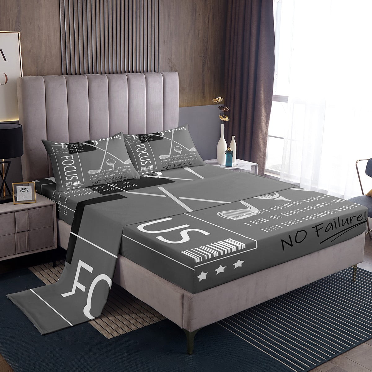 Golf Bed Sheets Set Full Size Sports Themed Bedding Sets,Gray and White ...