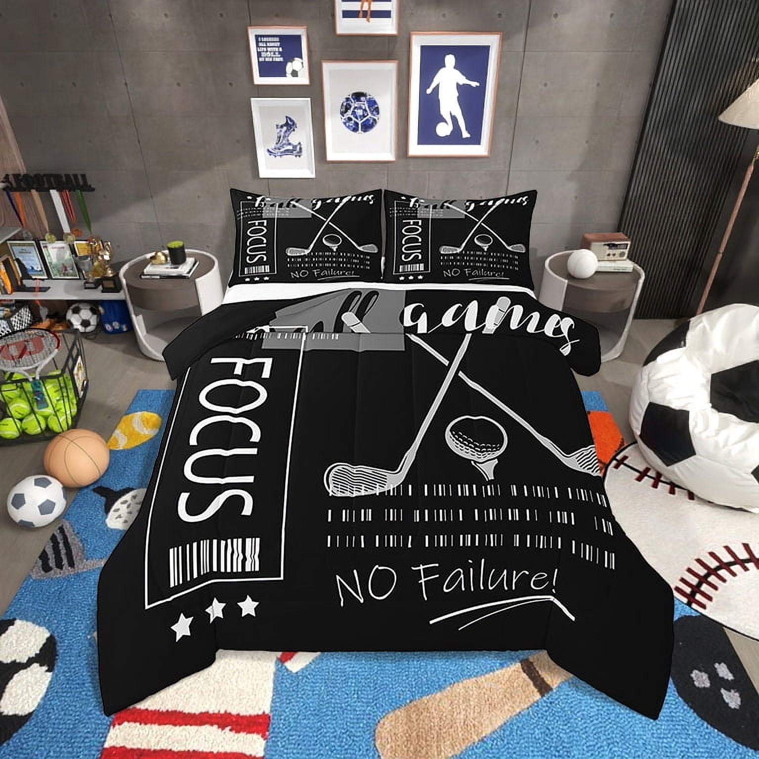 Golf Bedding Set Queen Size Black and White Golf Comforter Set,Sports ...