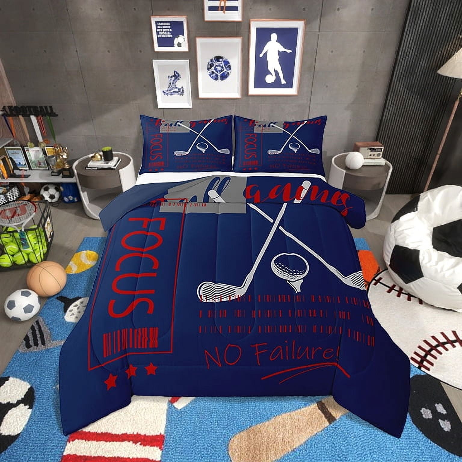 Golf Bedding Set Twin Size Sports Theme Comforter Sets,Dark Blue and ...