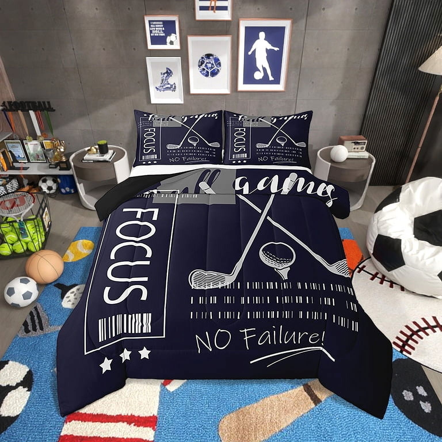 Golf Bedding Set Twin Size Sports Themed Comforter Sets,Dark Blue White ...