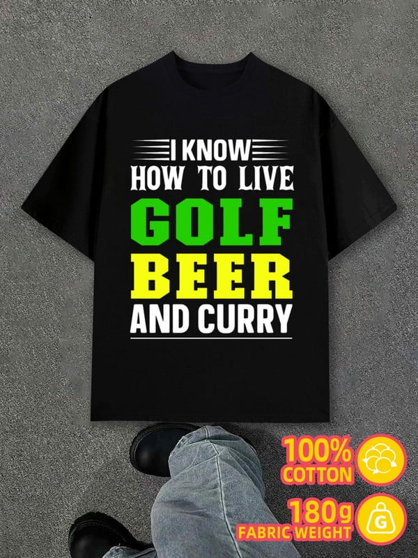Golf Beer Curry mens black 180G 100% Cotton Unique designs, summer ...