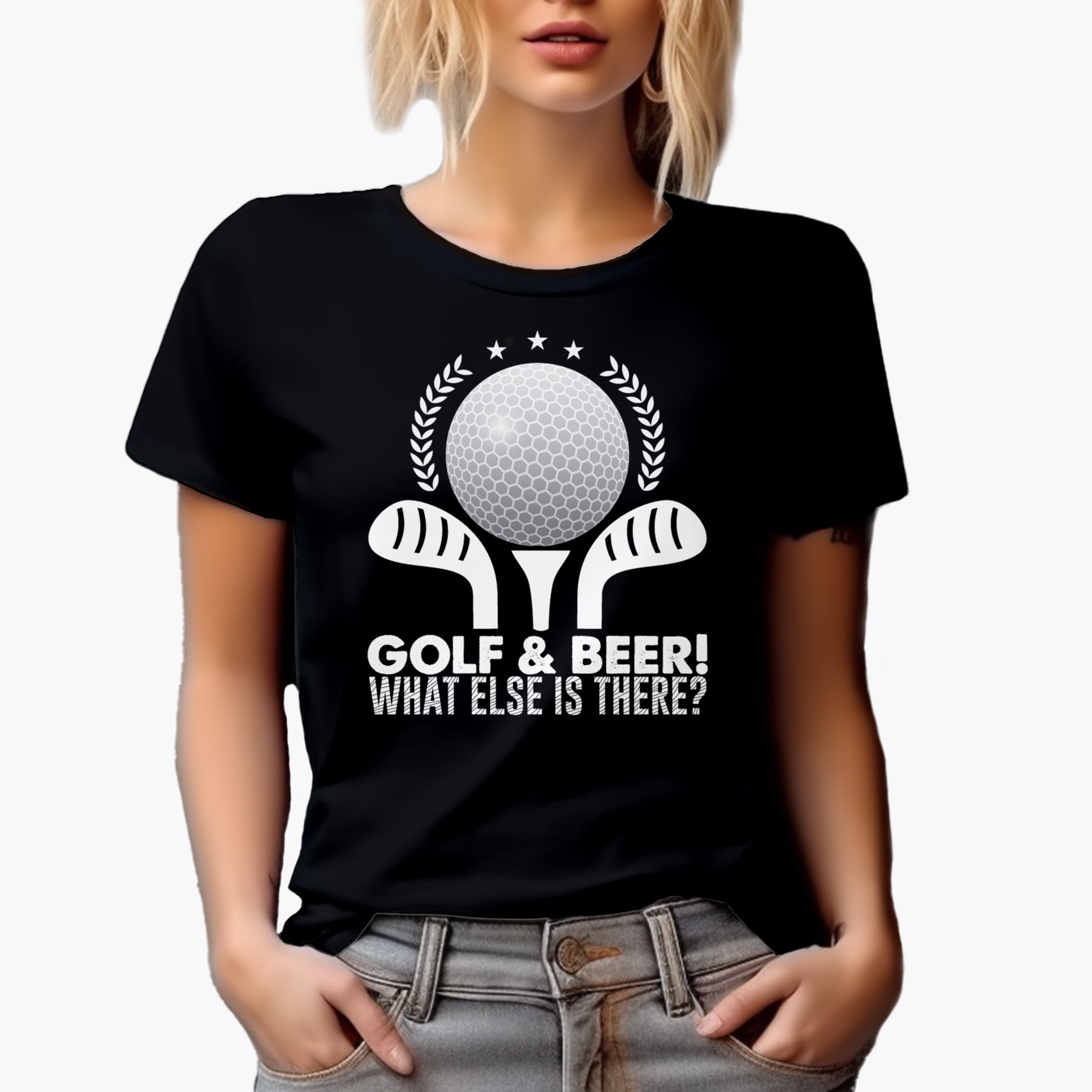 Golf & Beer, What Else Is There Quote with a Ball on a Tee & Clubs ...