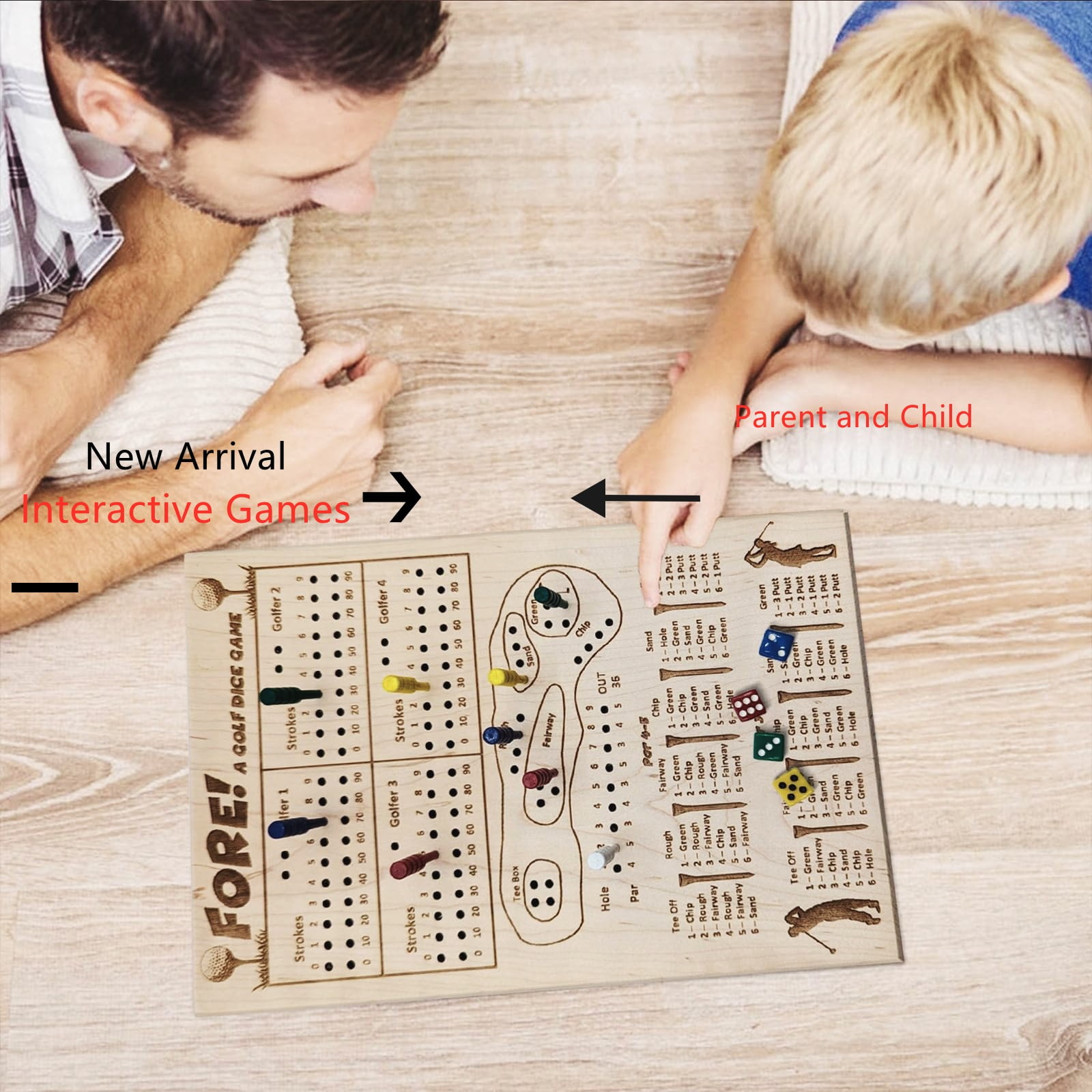 Golf Board Game Wood Tabletop Golf Dice Game 2-4 Player Table Golf ...