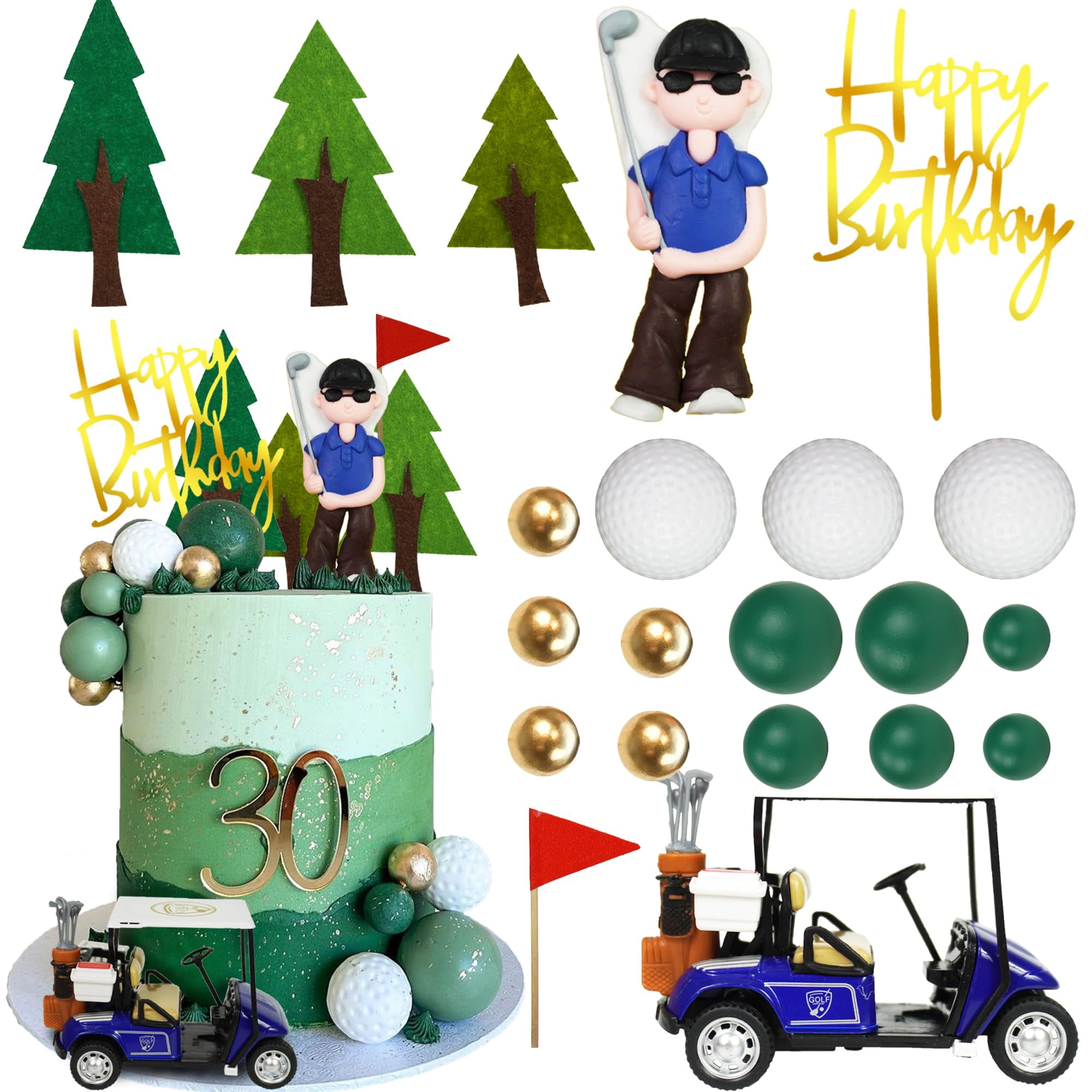 Golf Cake Toppers Golf Carts Clay COC1Golf Figurine Cake Decorations ...