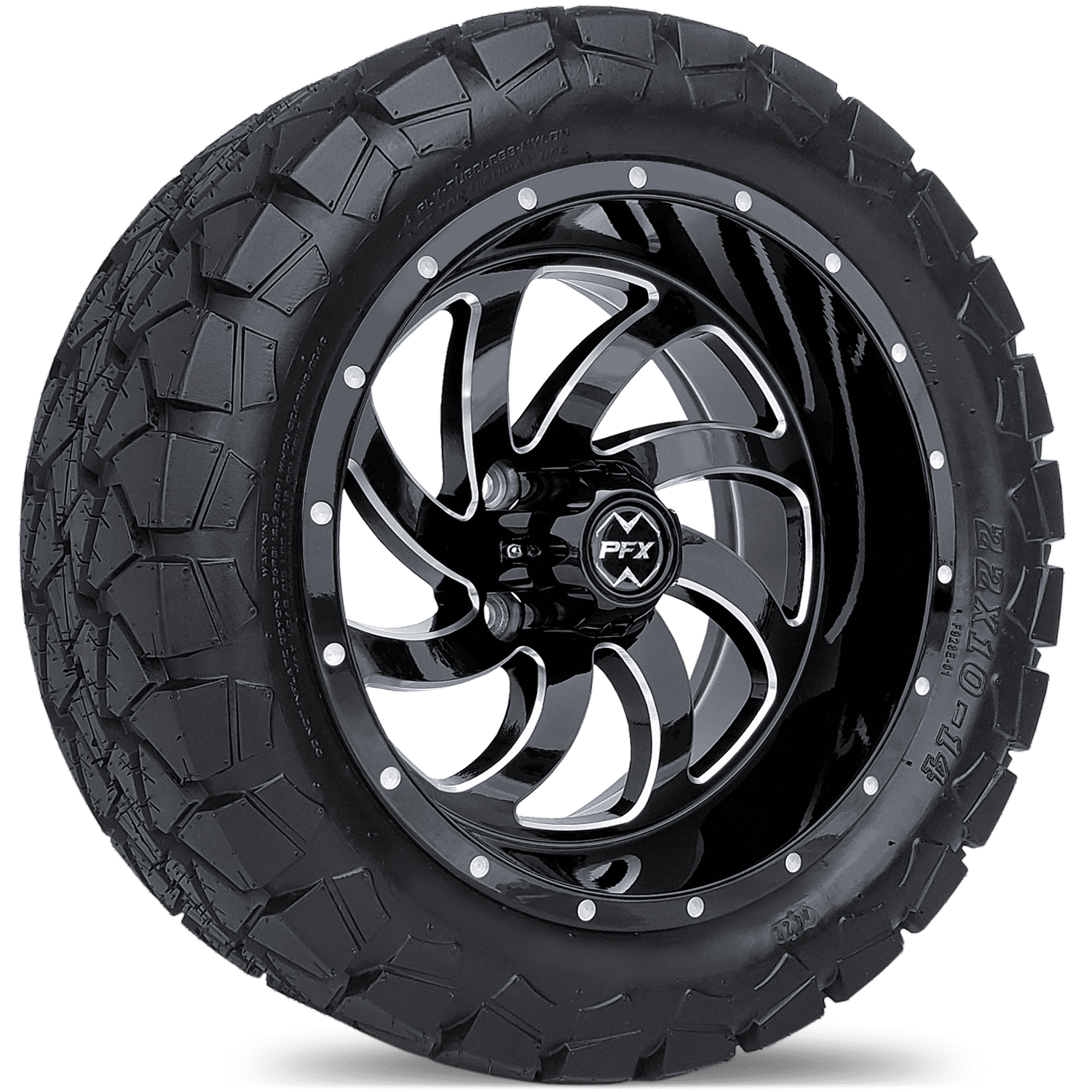 Golf Cart 14" PHANTOM Gloss Black Wheels on 22x10x14 All-Terrain A/T ...