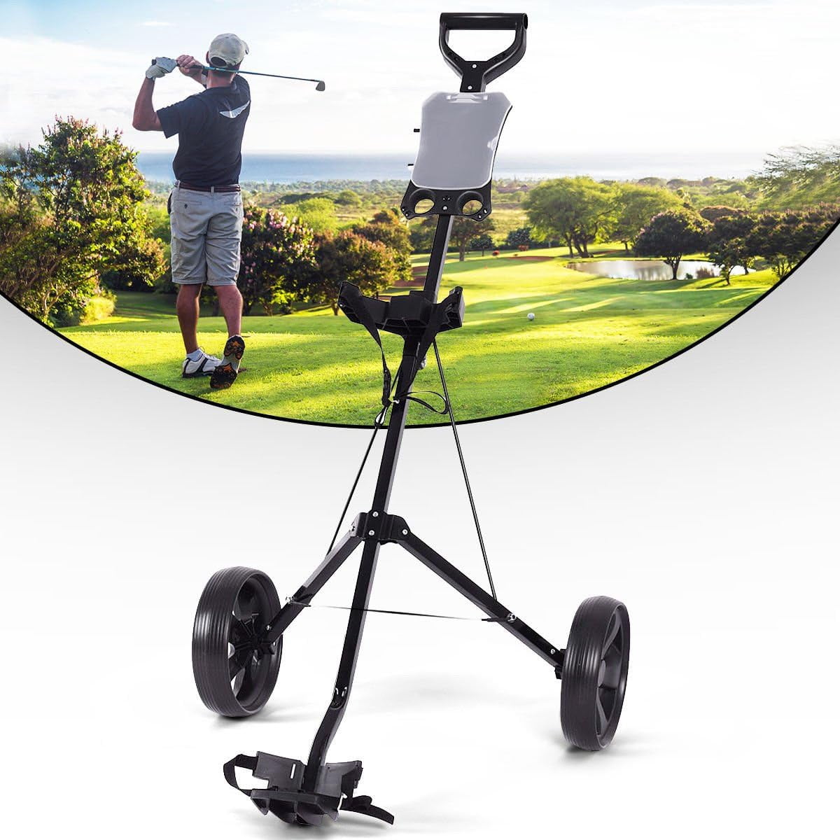 Golf Cart, 2 Wheel Foldable Golf Trolley Push Pull Cart with Scoreboard ...