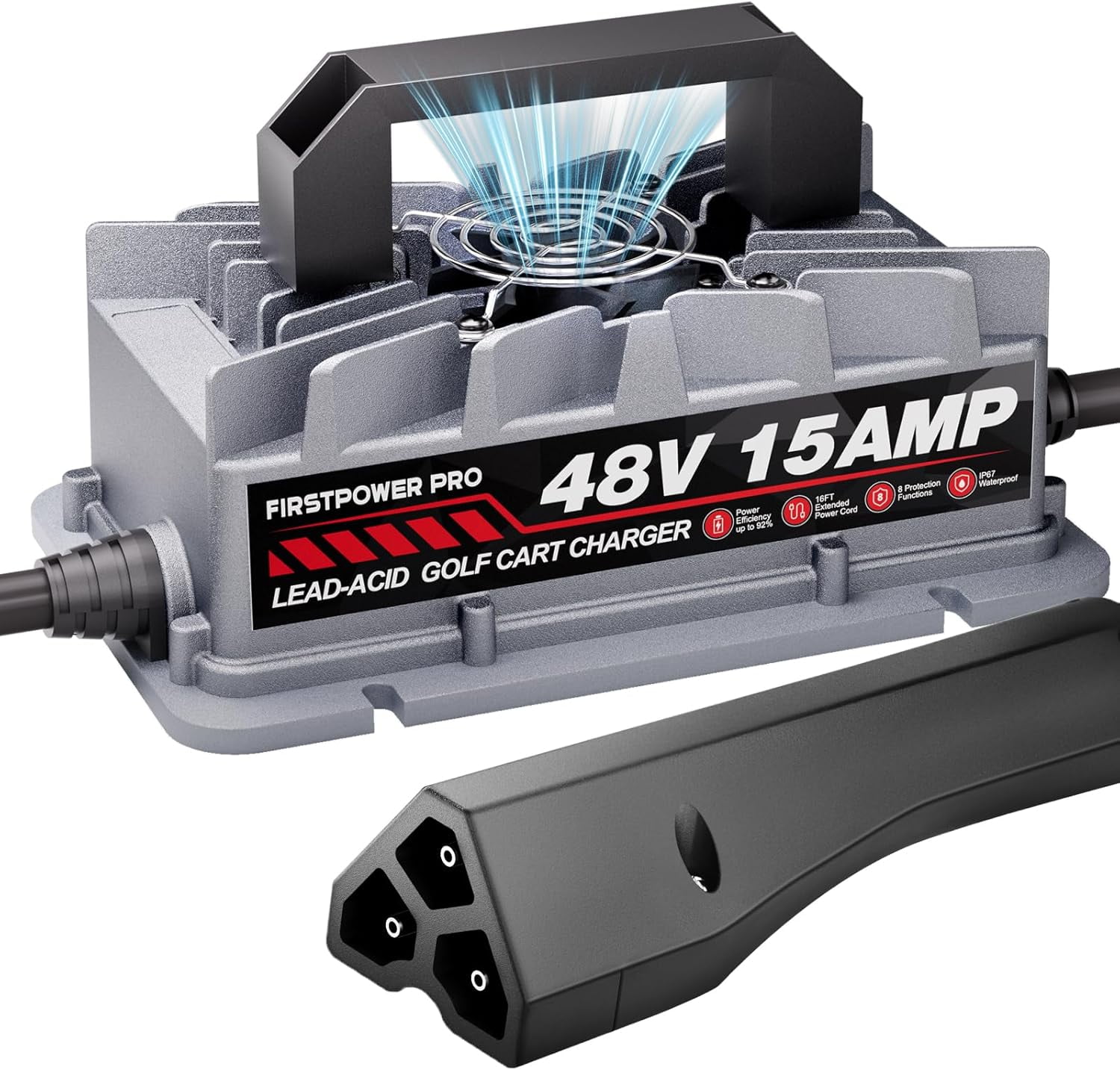 Golf Cart Charger, 48V 15A Golf Cart Battery Charger for EZGO RXV & TXT ...