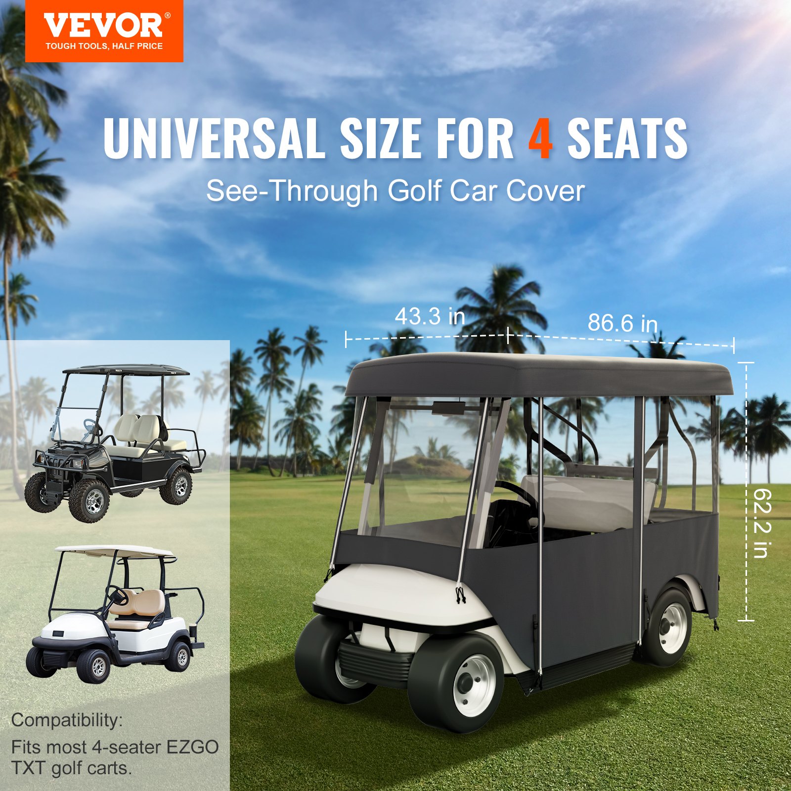 Golf Cart Enclosure 4-Person Golf Cart Cover 4-Sided Fairway Deluxe ...