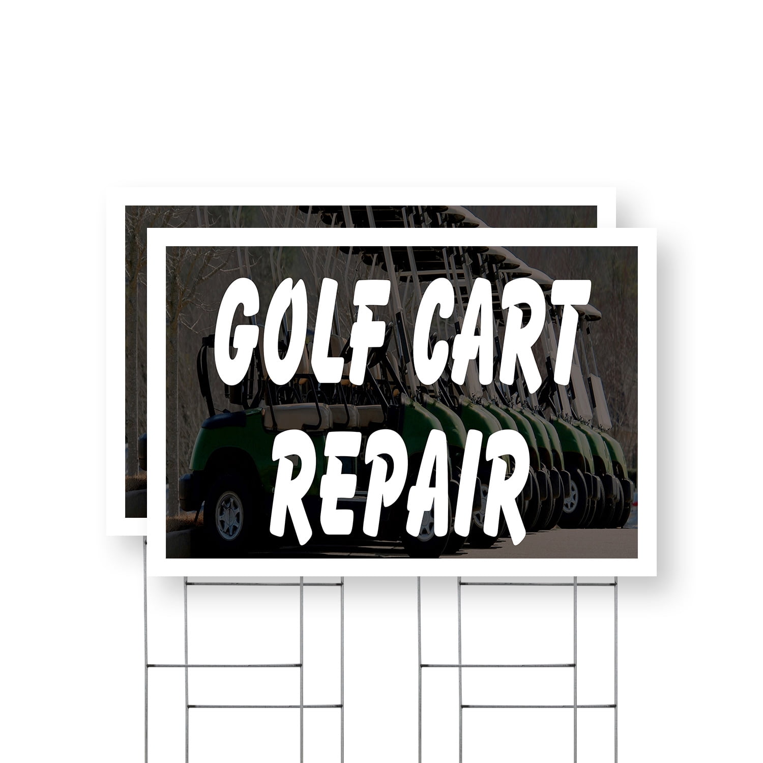 Golf Cart Repair Yard Sign 2 Pack of 24 Inch x 36 Inch Double Sided ...