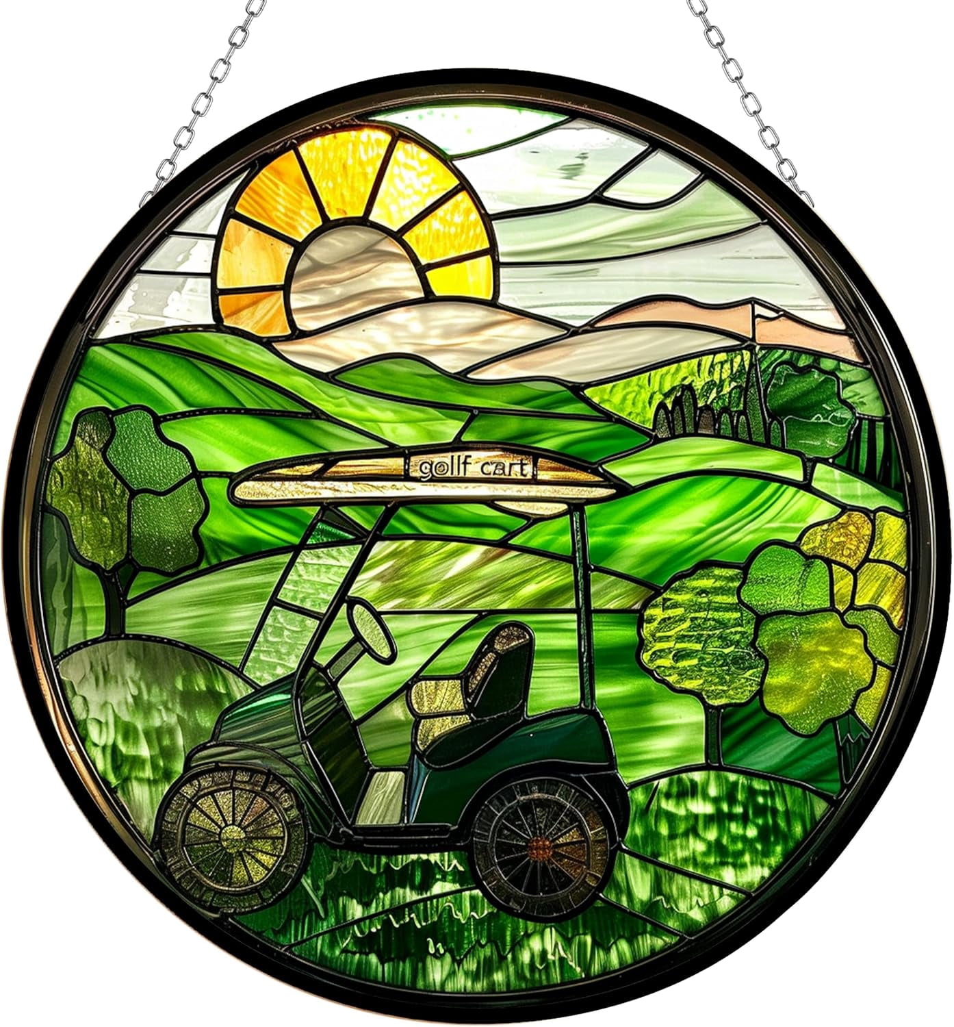 Golf Cart Stained Glass Suncatcher Stained Glass Window Hangings ...