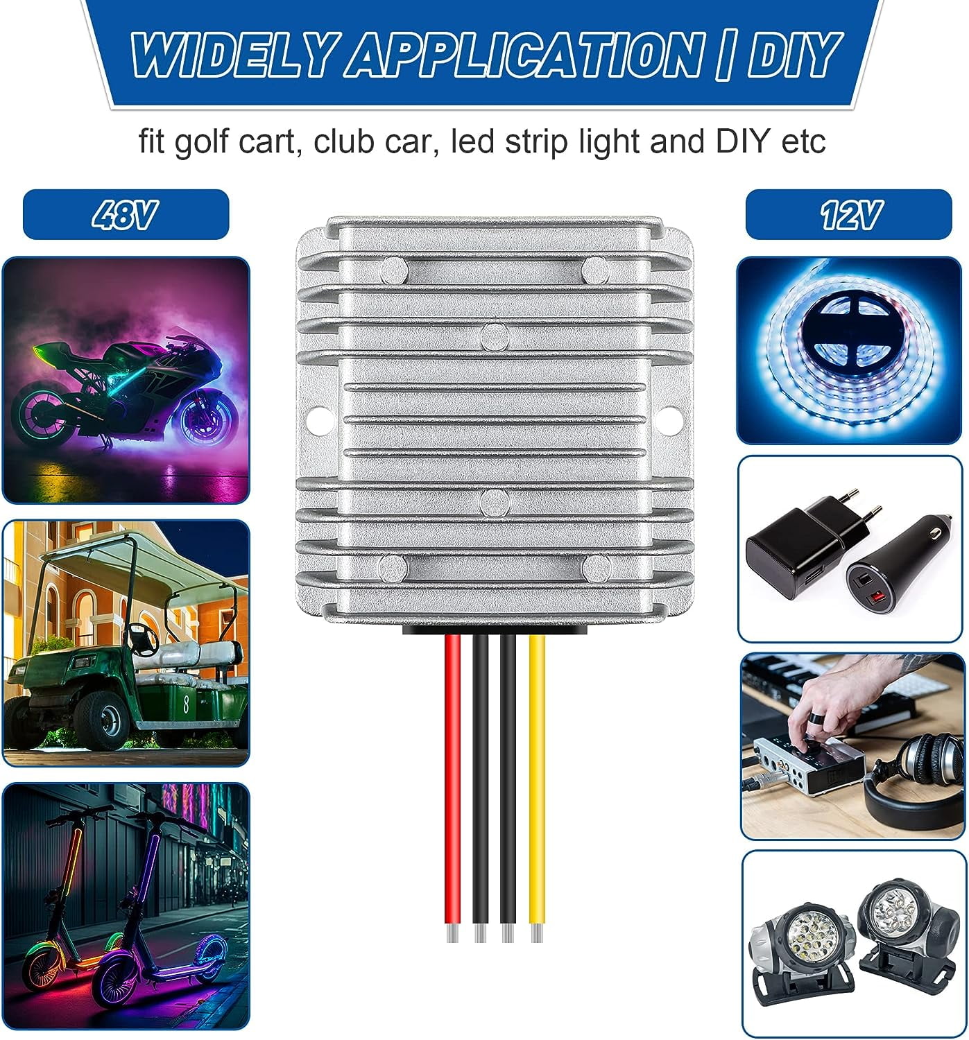 Golf Cart Voltage Reducer, 36V 48V Convert to 12V 10A 120W Converter, Voltage Regulator Reducer ...