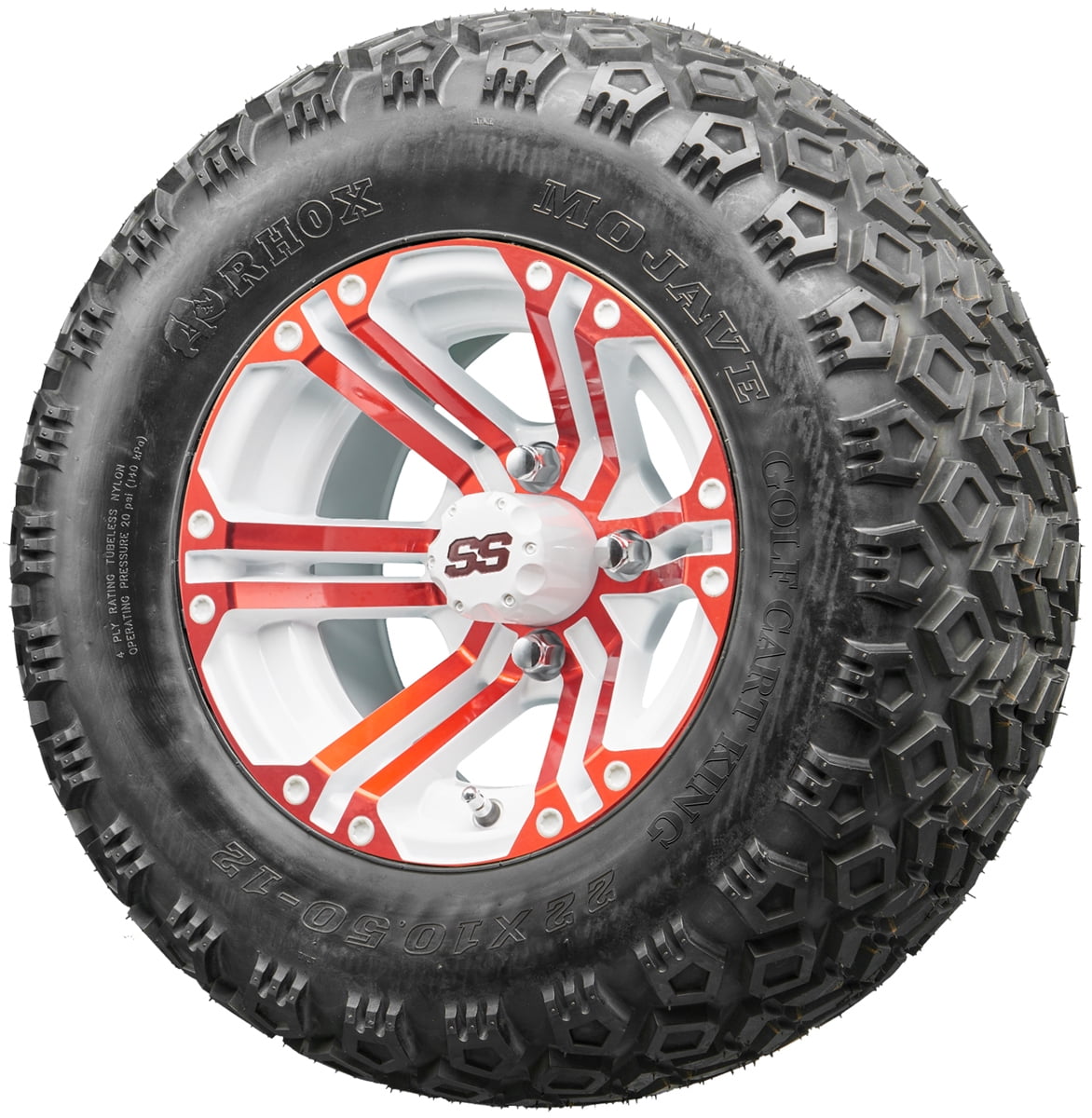 Golf Cart Wheels and Tires Combo - 12" RHOX RX334 White and Red - Set ...