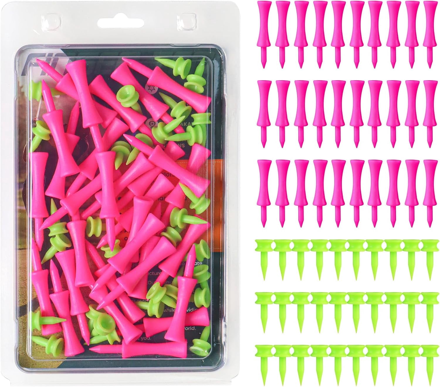 Golf Castle Tees Plastic Step Down Unbreakable Mixed Value 60 Count, 2 ...