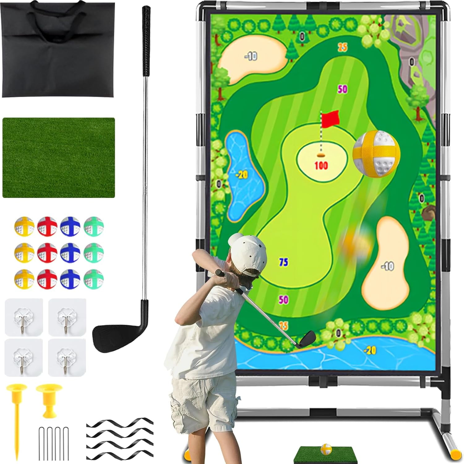 Golf Chipping Game - Battle Golf with Double-Sided Hitting Mat & Stand ...