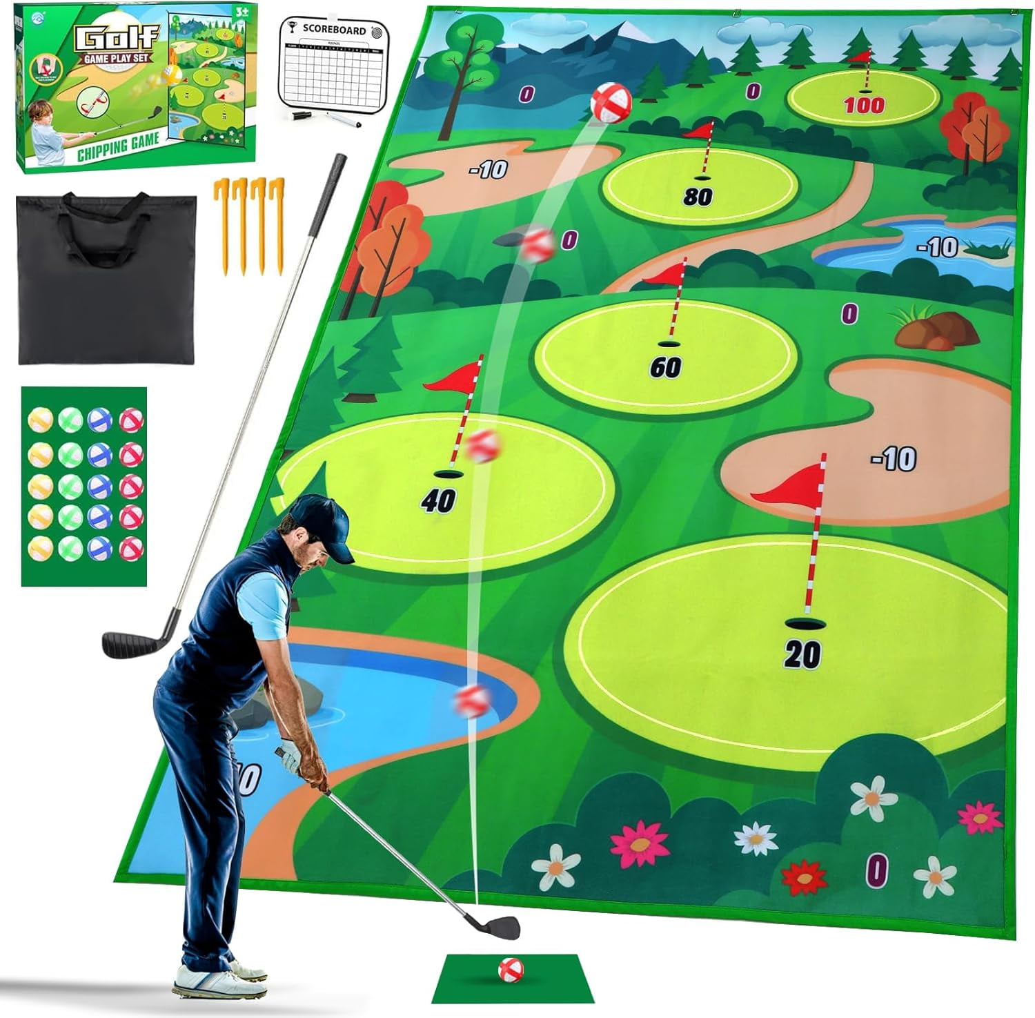 Golf Chipping Game Mat, Golf Game Training Mat Indoor Outdoor Games for ...