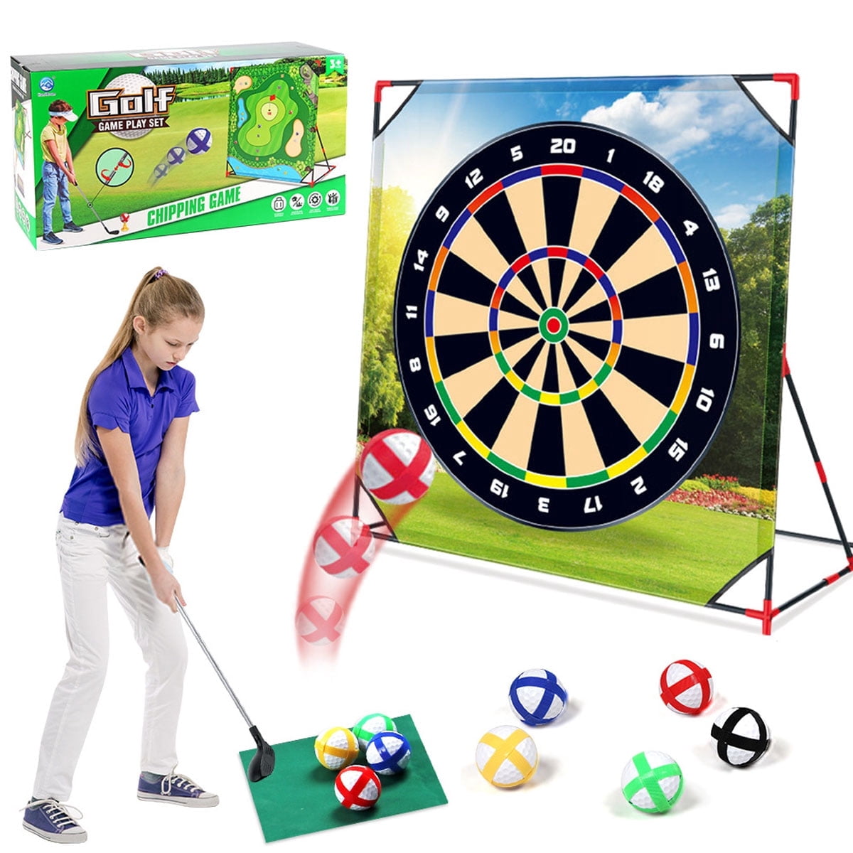 Golf Chipping Practice Mat Set with Training Stick, Indoor & Outdoor ...