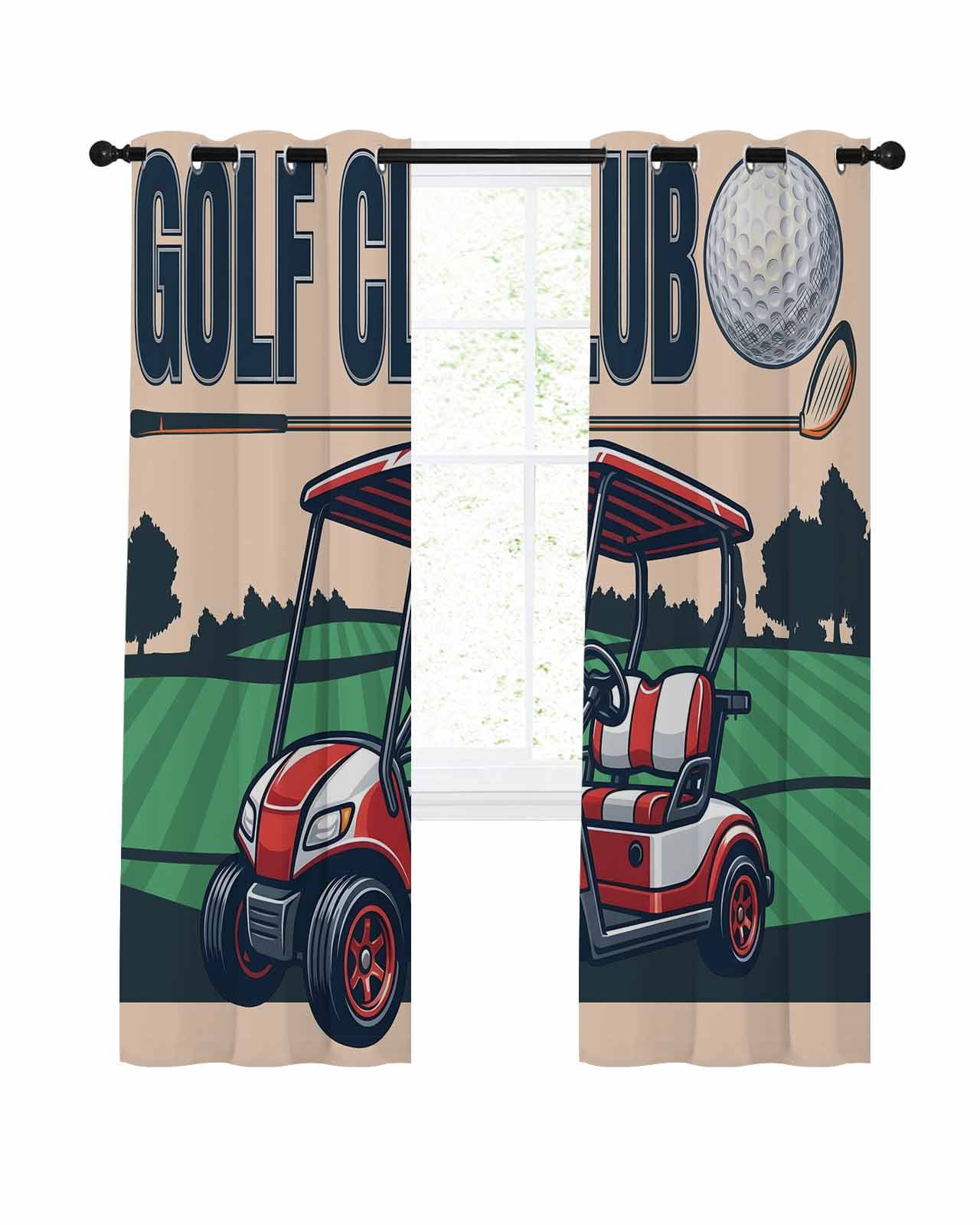 Golf Club Blackout Curtains 63 Inch Length Vintage Golf Ball Cart Grass ...