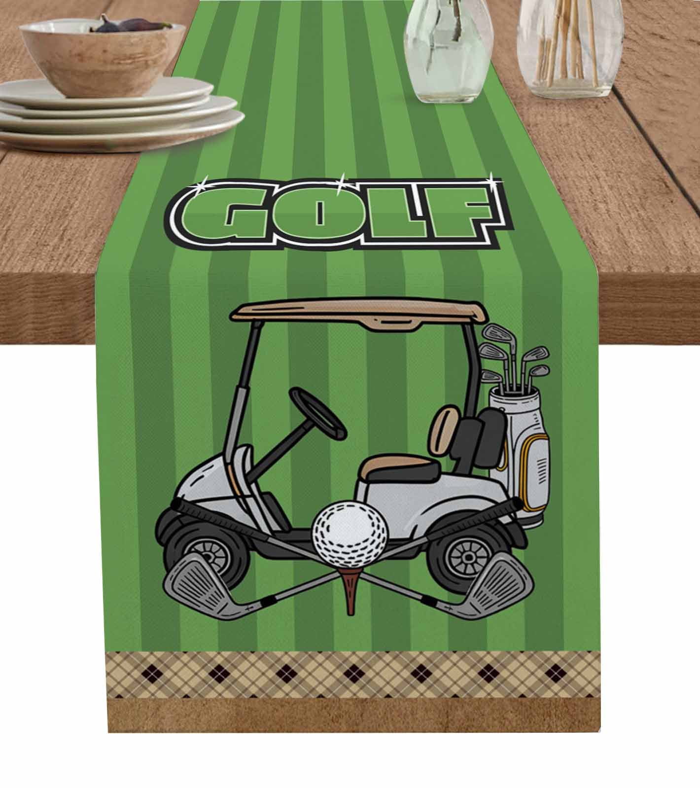 Golf Club Car Burlap Cotton Table Runner 14x72 Inches Long, Green ...