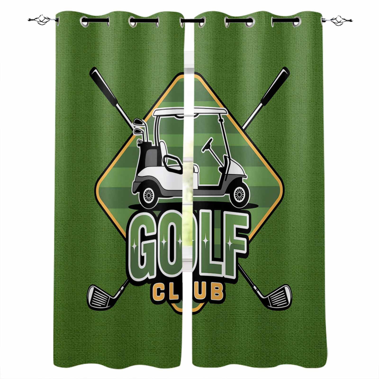 Golf Club Green Blackout Curtains 54 Inches Long, Abstract Vintage Golf ...