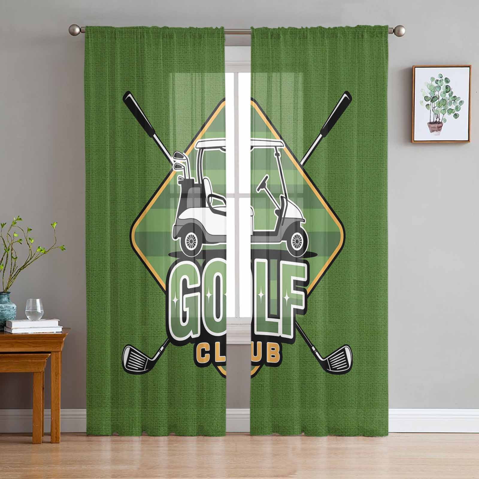 Golf Club Green Sheer Curtains 63 Inches Length 2 Panels Set, Window ...