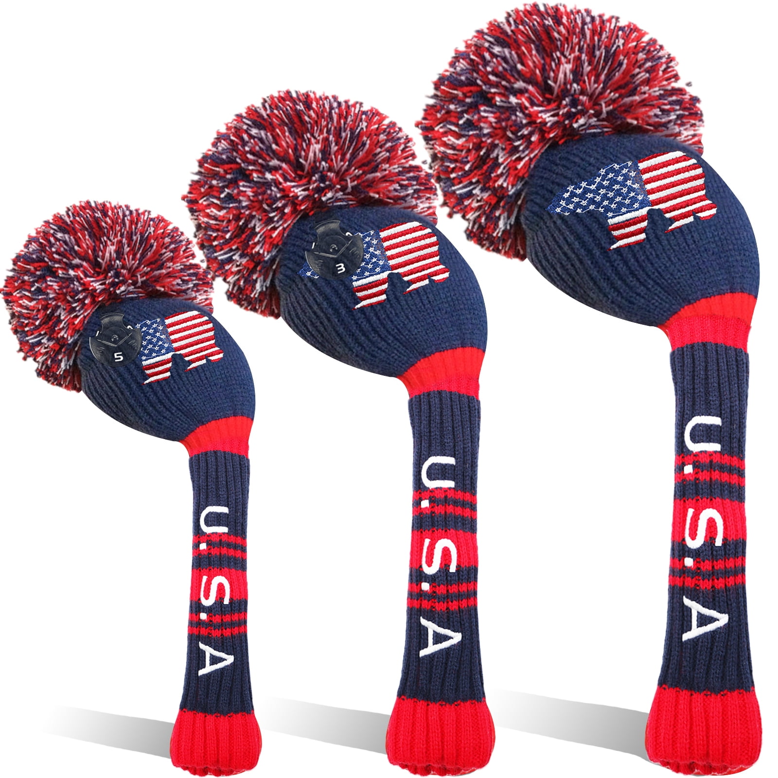 Golf Club Head Covers Knit for Woods Driver Fairway Hybrid Headcovers ...