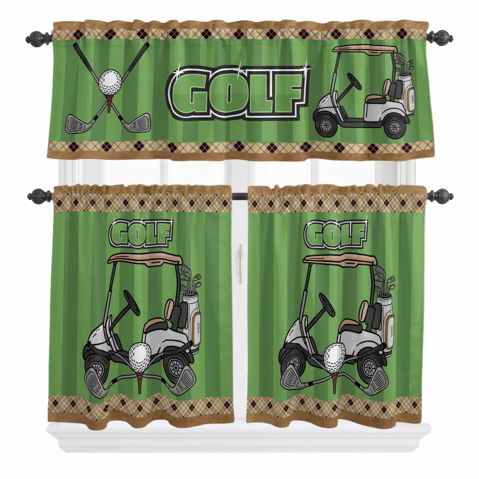 Golf Club Pattern Curtain Valances Set Golf Grenn Lawn Brown Background ...