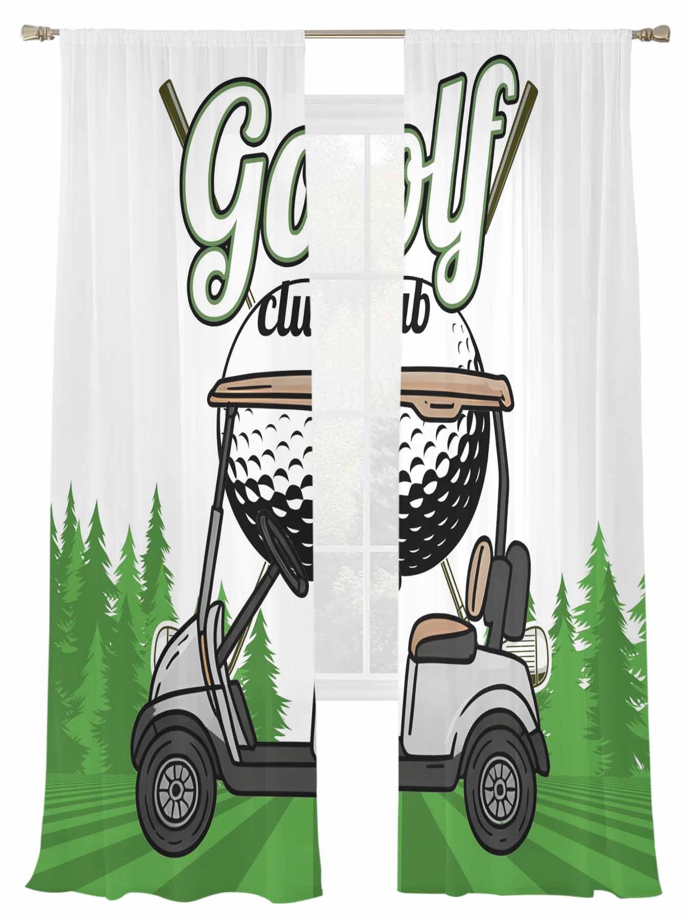 Golf Club Pattern Sheer Curtains 84 Inch Long 2 Panels, Golf Course ...