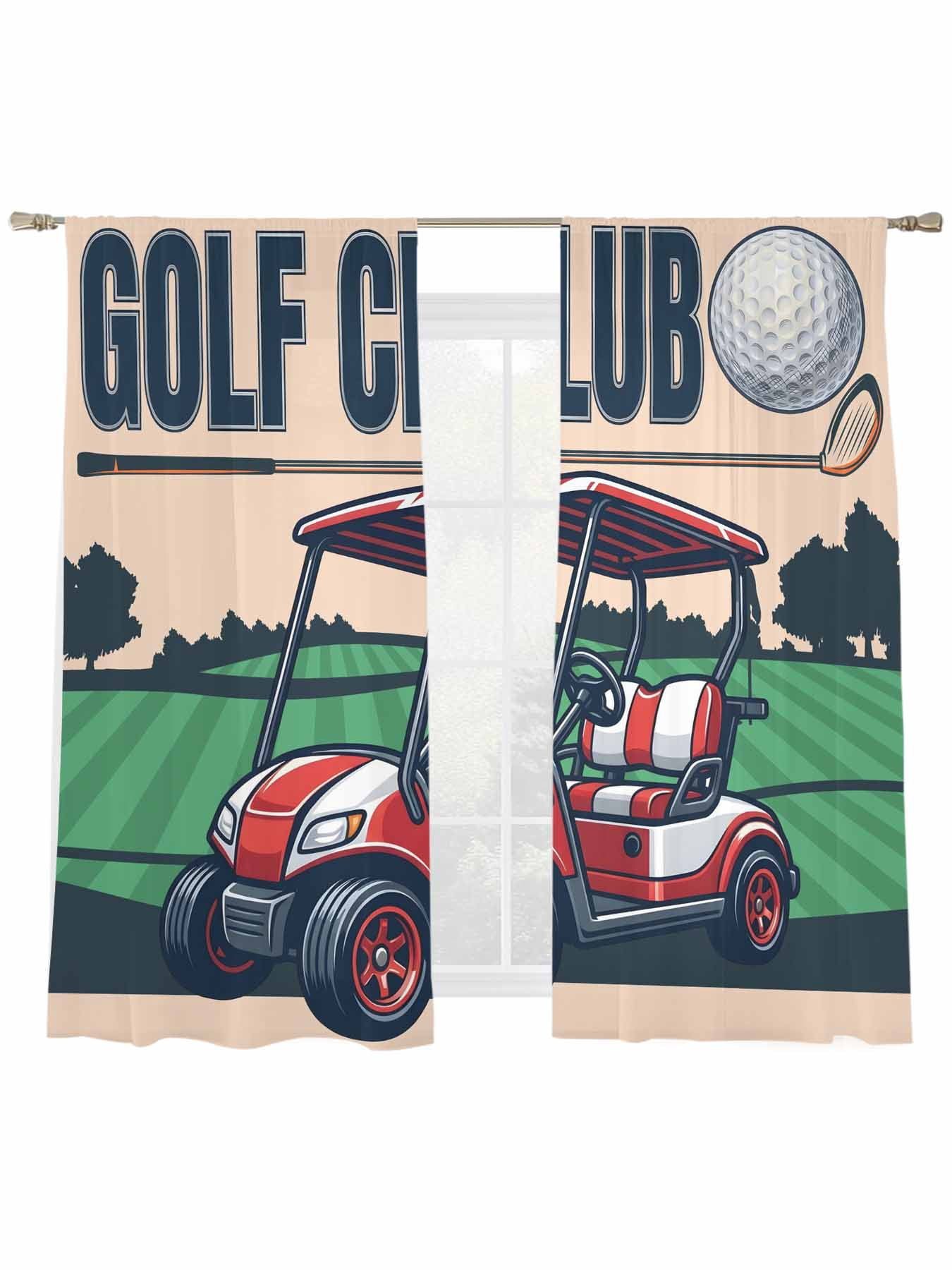Golf Club Sheer Curtains 2 Panels Set Vintage Golf Ball Cart Grass ...