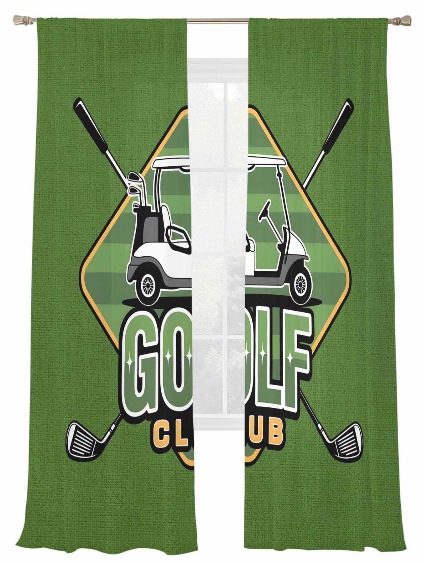 Golf Club Sheer Curtains 96 inches Long, Abstract Motor Vehicle Vintage ...