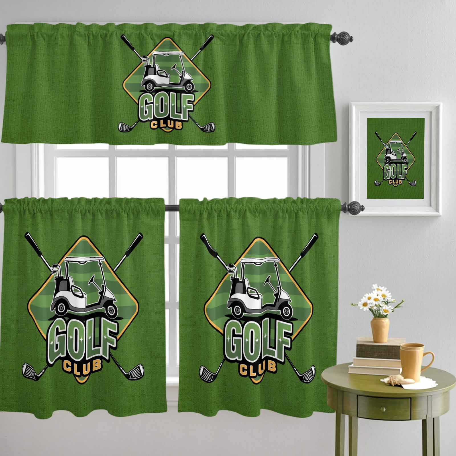 Golf Club Sports Curtain Tier and Valance Set 3 Piece, Green 3-inch Rod ...