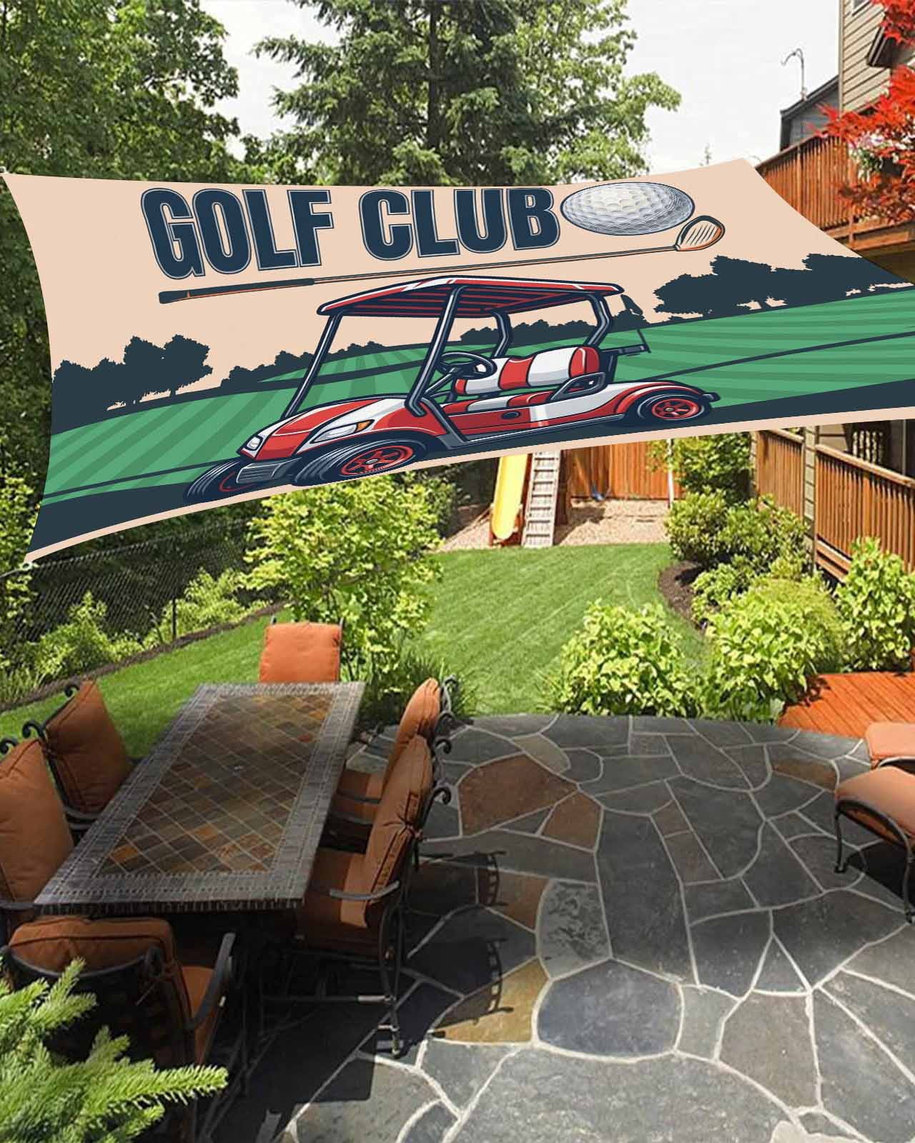 Golf Club Sun Shade Sail 8'X10' Vintage Golf Ball Cart Grass Beige ...