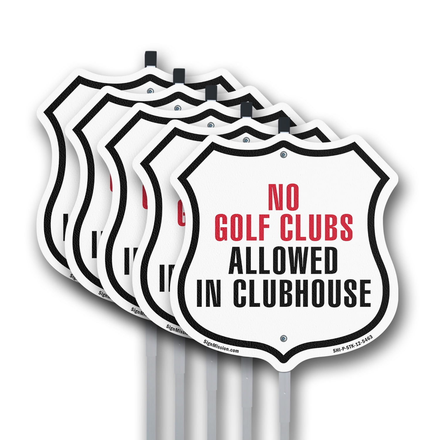 No Golf Clubs Allowed In Clubhouse (5 Pack) 12 inch X 12 inch Shield ...