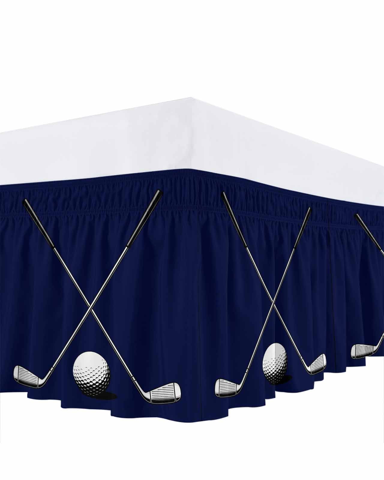 Golf Clubs Golf Bal Ruffle Bed Skirt Queen Size Classic Sport Dark Blue ...