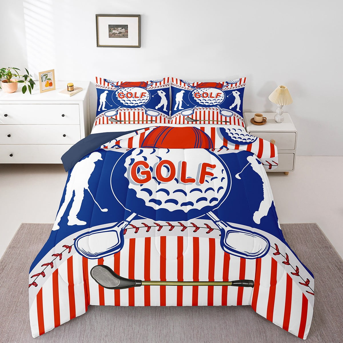 Golf Comforter Set Queen Size,Sports Themed Golf Bedding Set Adults ...