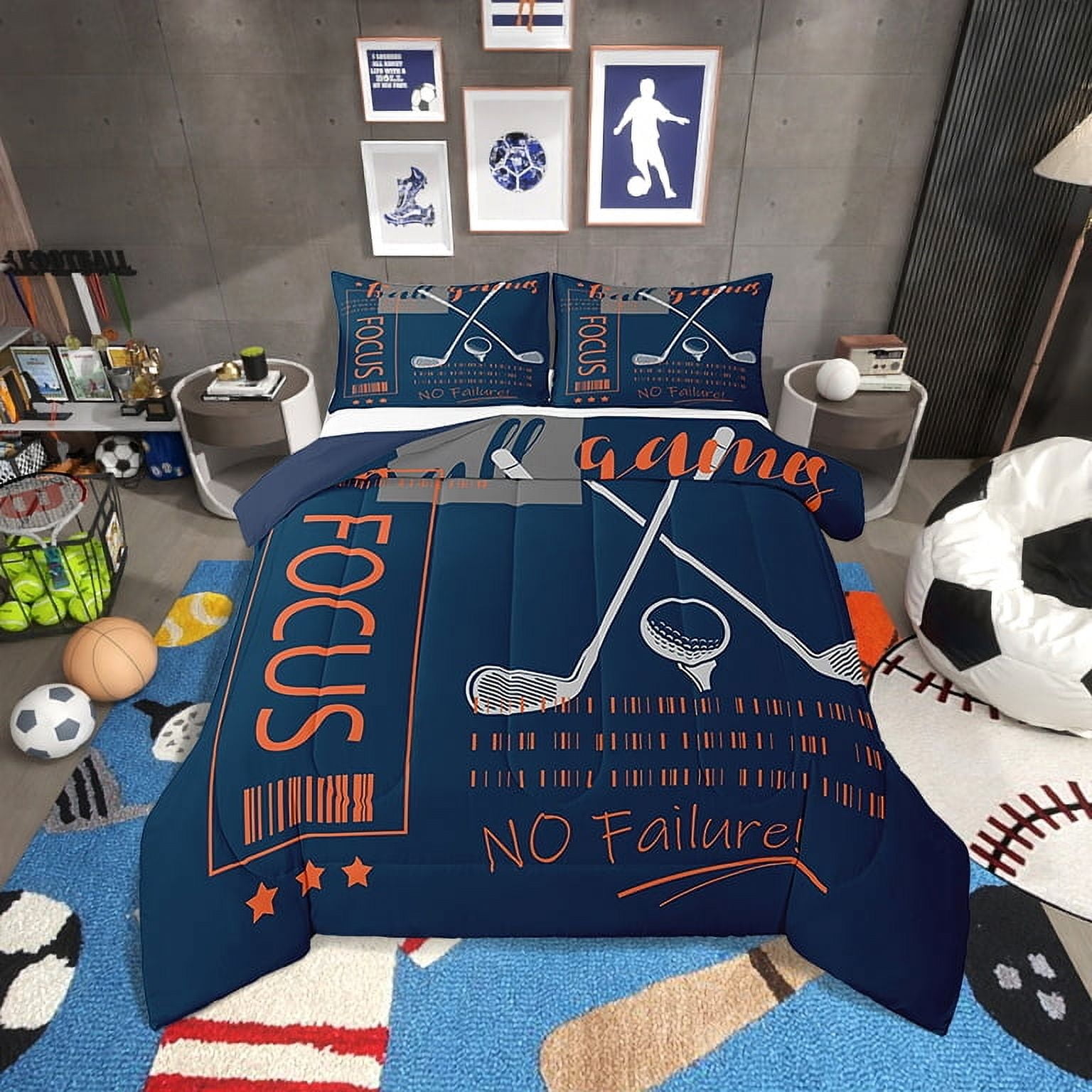Golf Comforter Set Queen Size Sports Theme Bedding Sets,Dark Blue ...