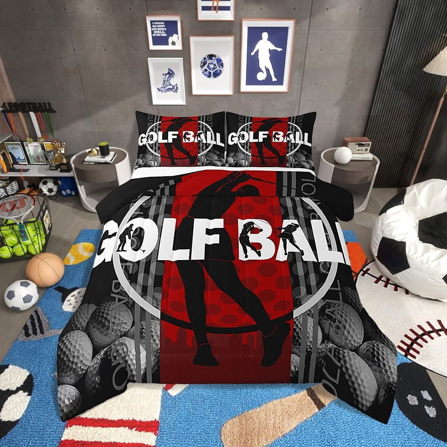 Golf Comforter Set Red and Black Golf Bedding Set,Sports Themed Bed ...