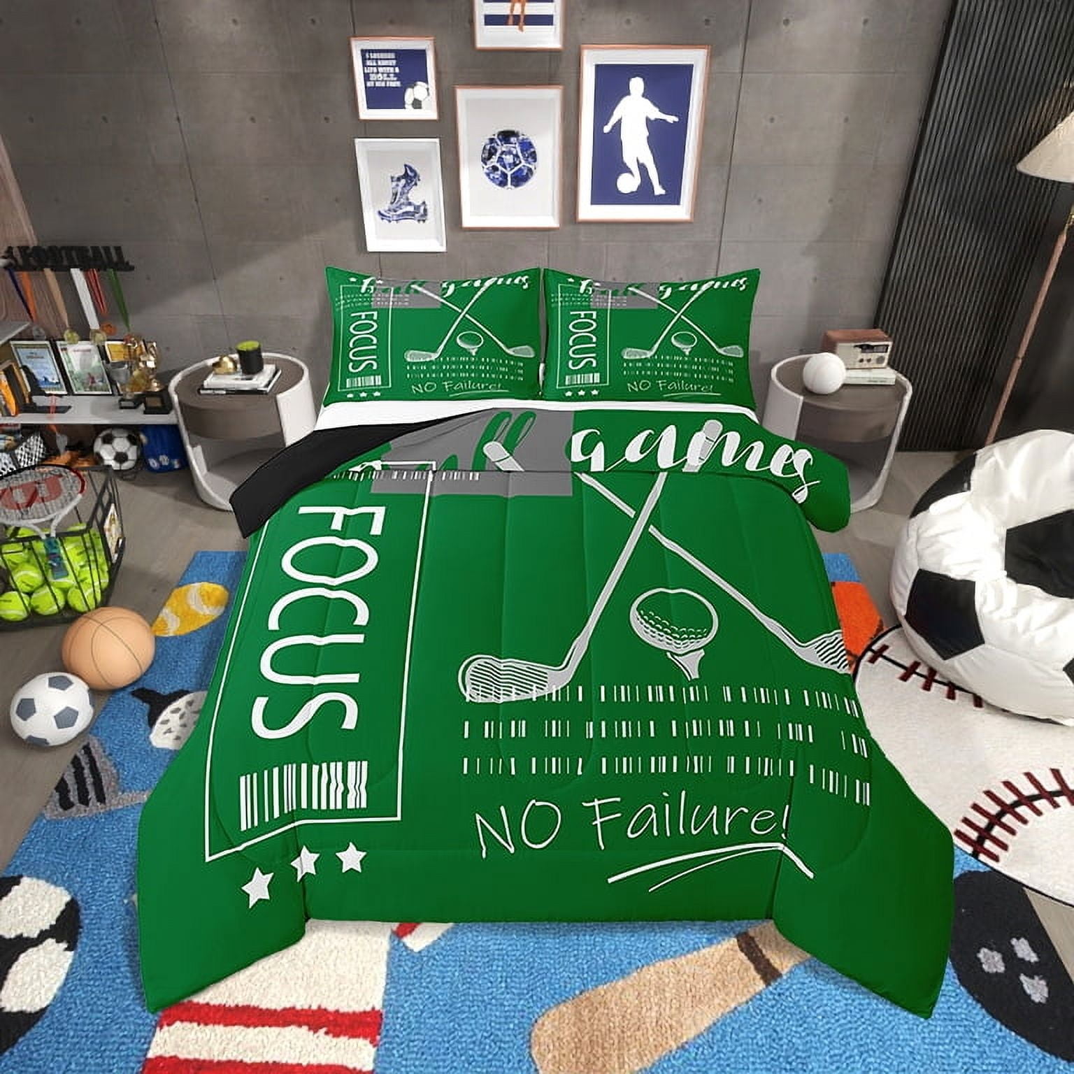 Golf Comforter Set Twin Size Sports Themed Bedding Set,Green and White ...