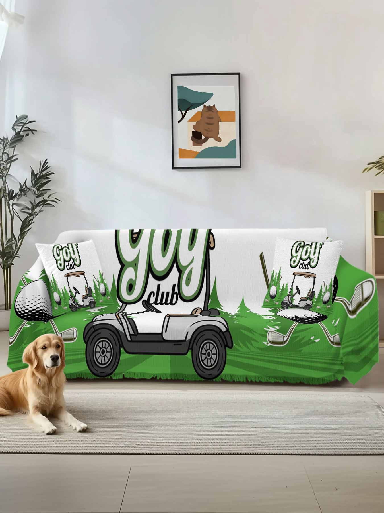 Golf Couch Cover for 2 Cushion Sofa, Green Forest Tree Balls Clubs ...