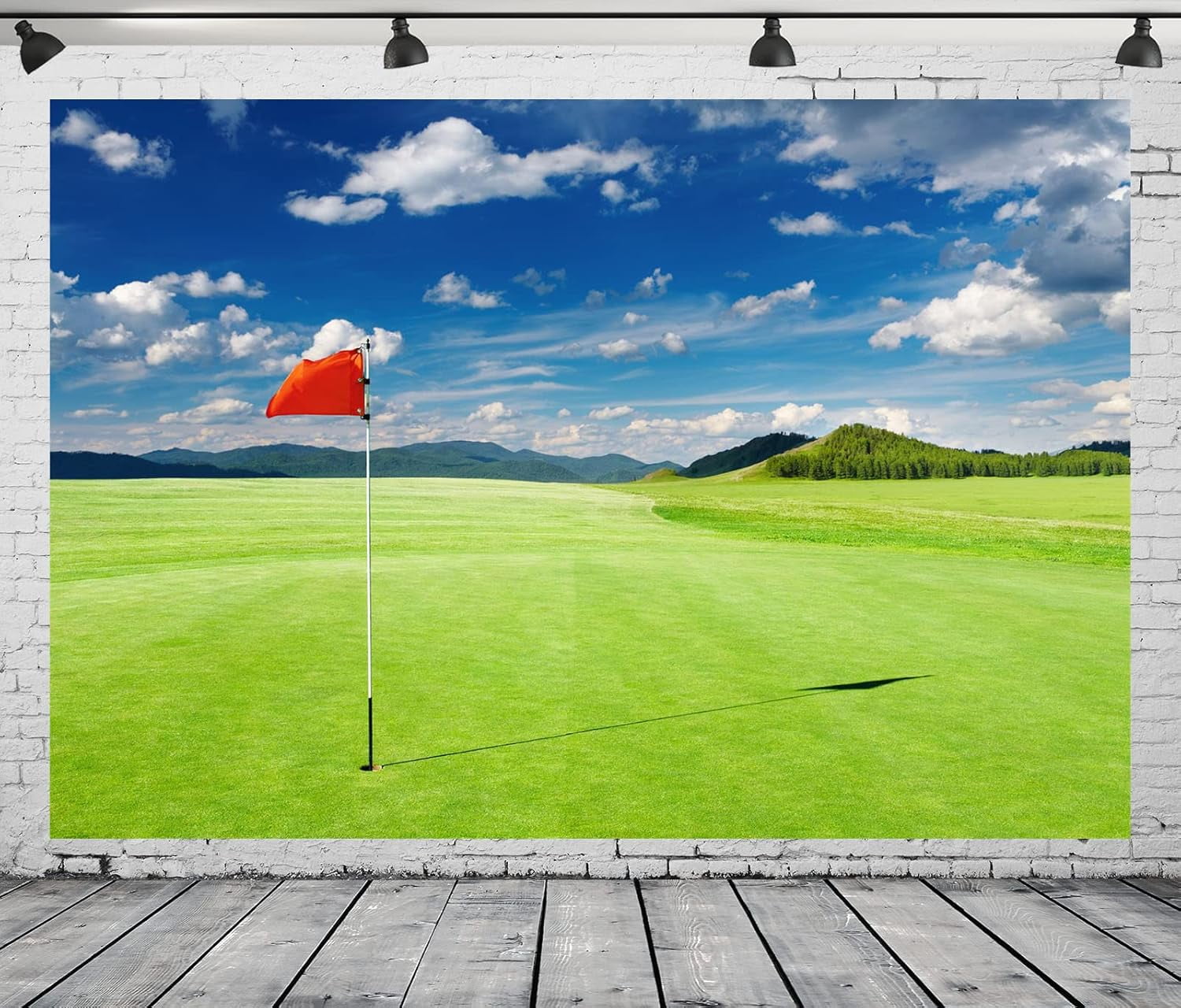 Golf Course Backdrop Photography Golf Flag Green Mountain Forest Trees ...