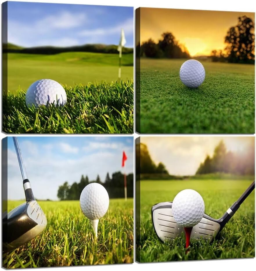 Golf Course Canvas Wall Art for Gym Club Golf Wall Decor Yellow Green ...