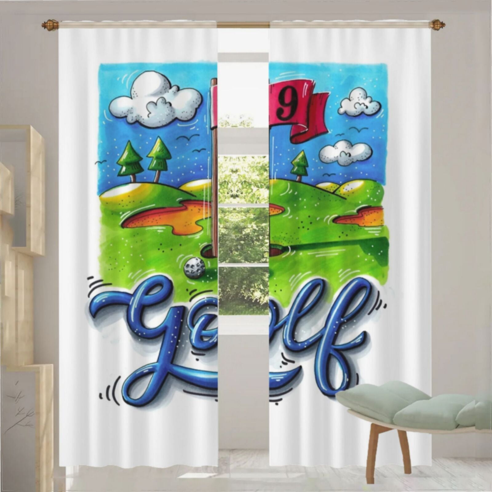 Golf Course Curtains for Living Room Bedroom Decor Transparent Chiffon ...