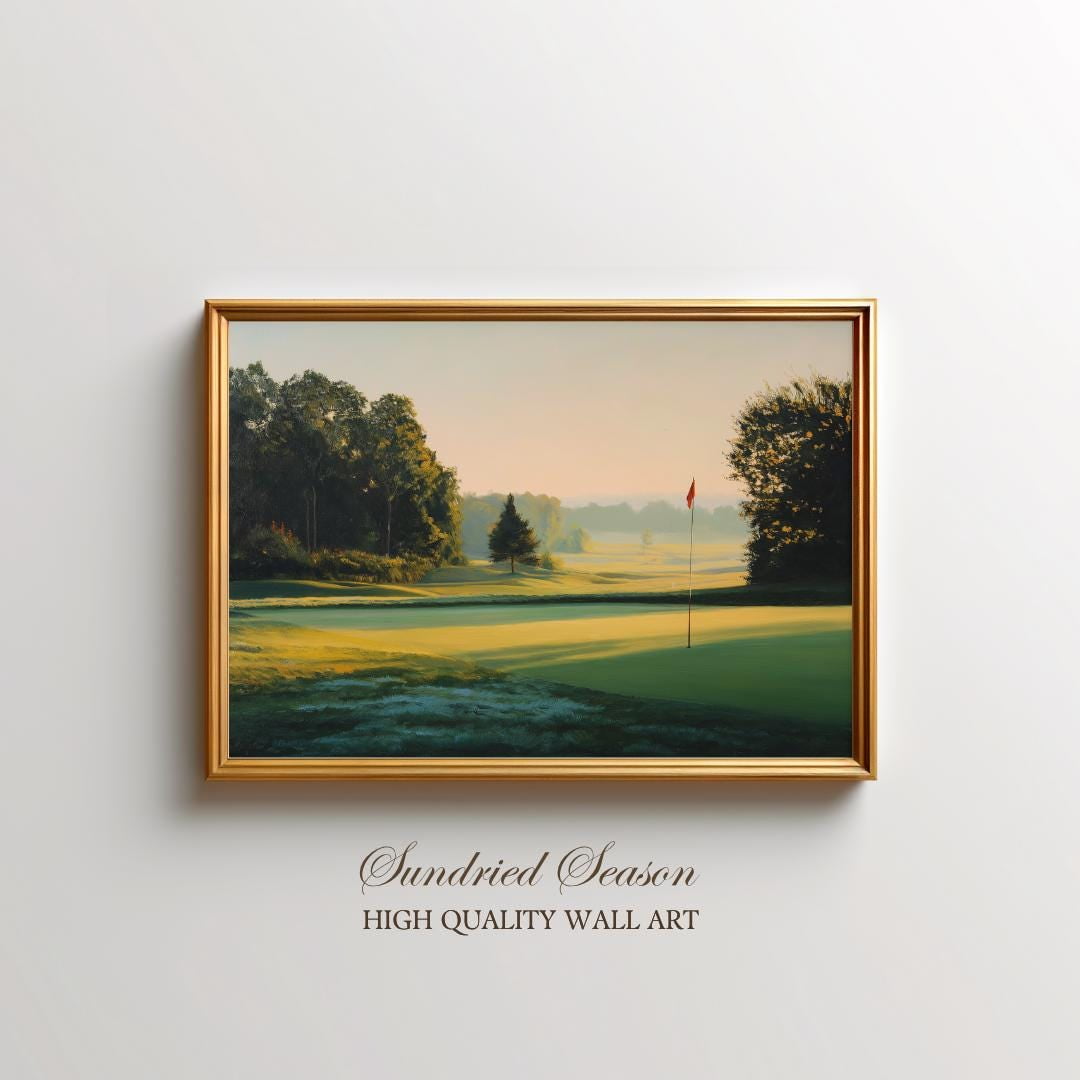 Golf Course Landscape Art Print, Peaceful Sunrise Green , Fairway Scene ...