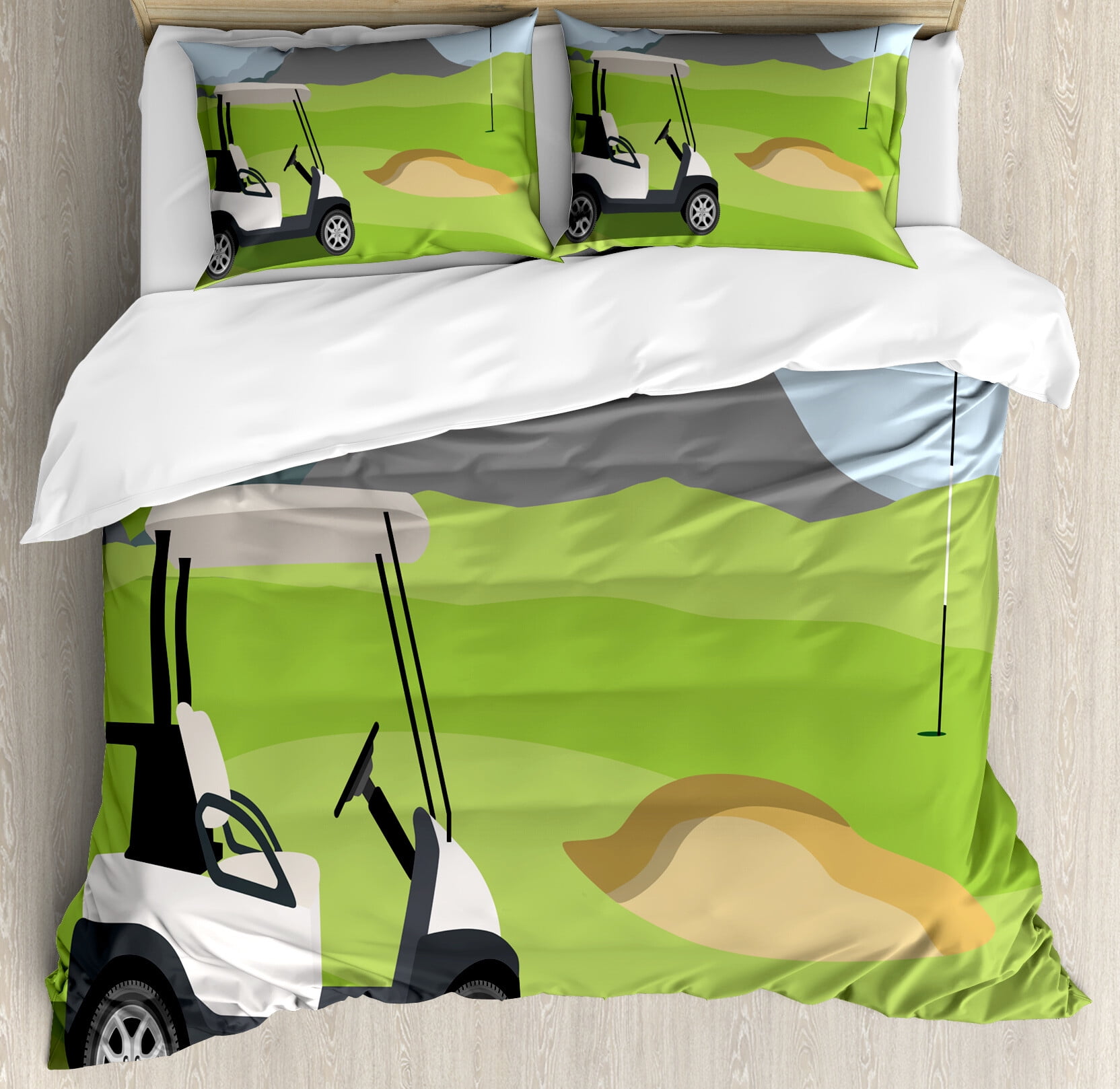 Golf Course Scene Duvet Cover Set, Cartoonish Golf Club Themed ...