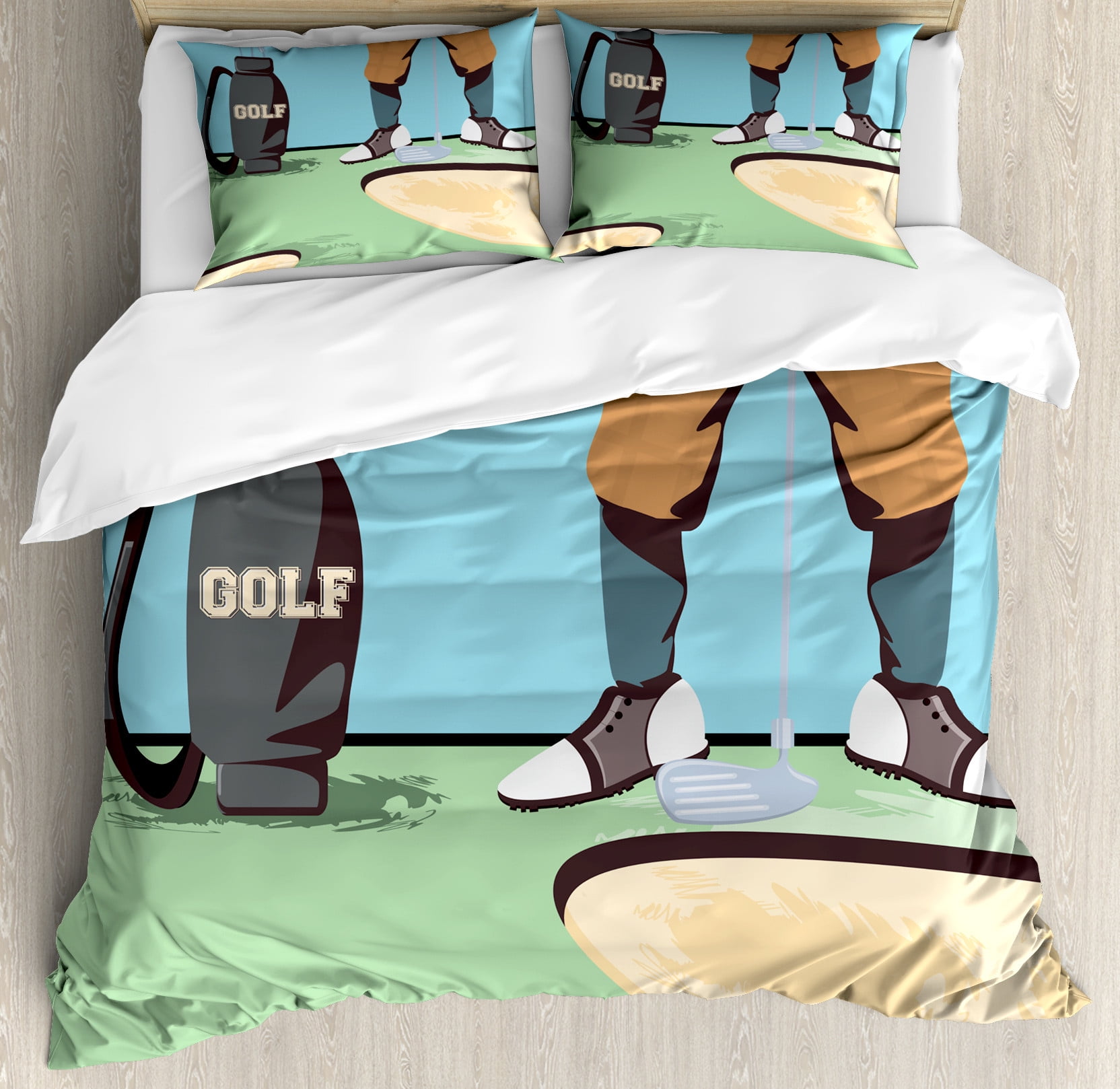 Golf Course Scene Duvet Cover Set, Golfer Man Feet with Lofter and Bag ...