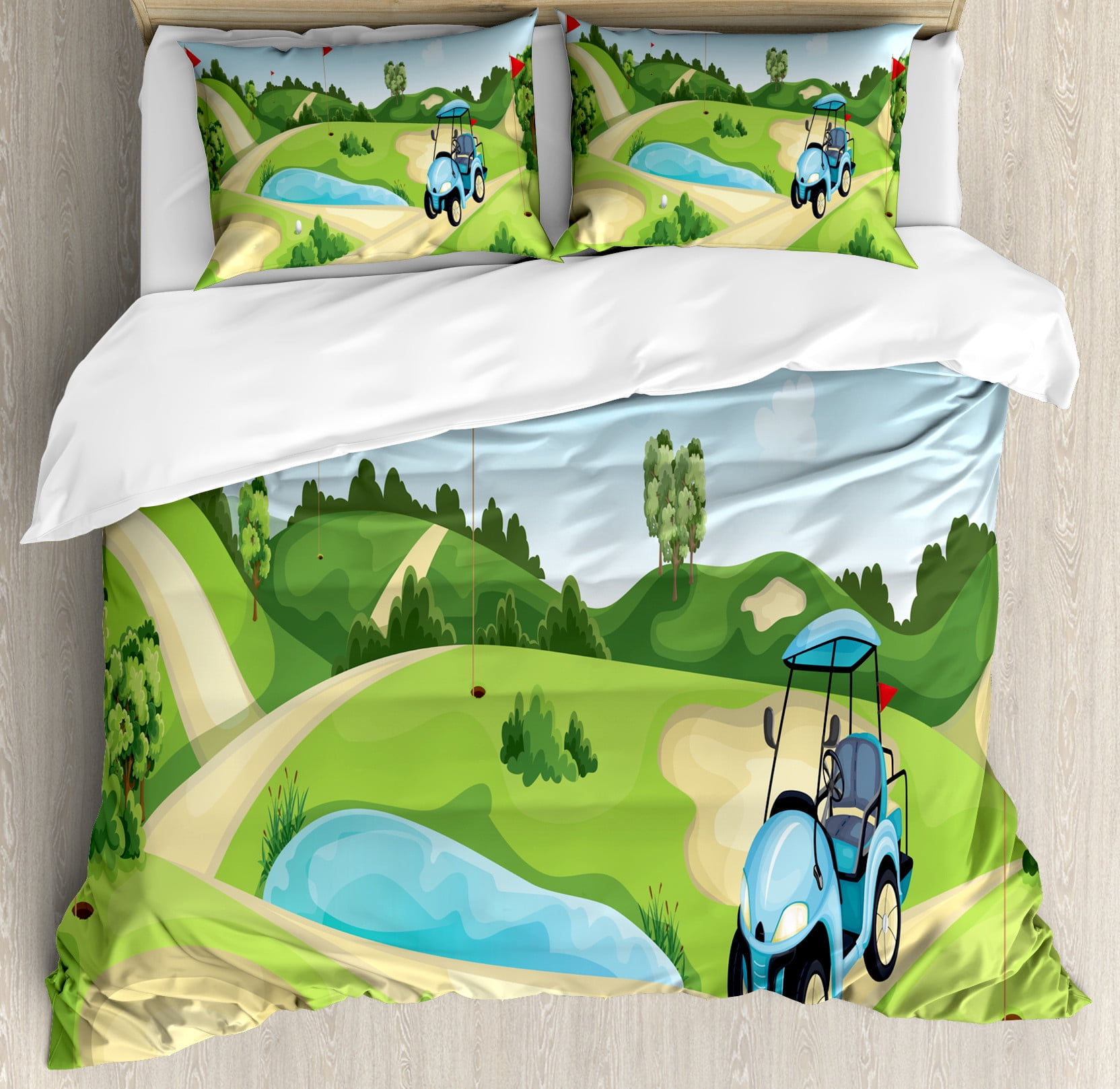 Golf Course Scene Duvet Cover Set, Summer Landscape Sportive Hobby with ...