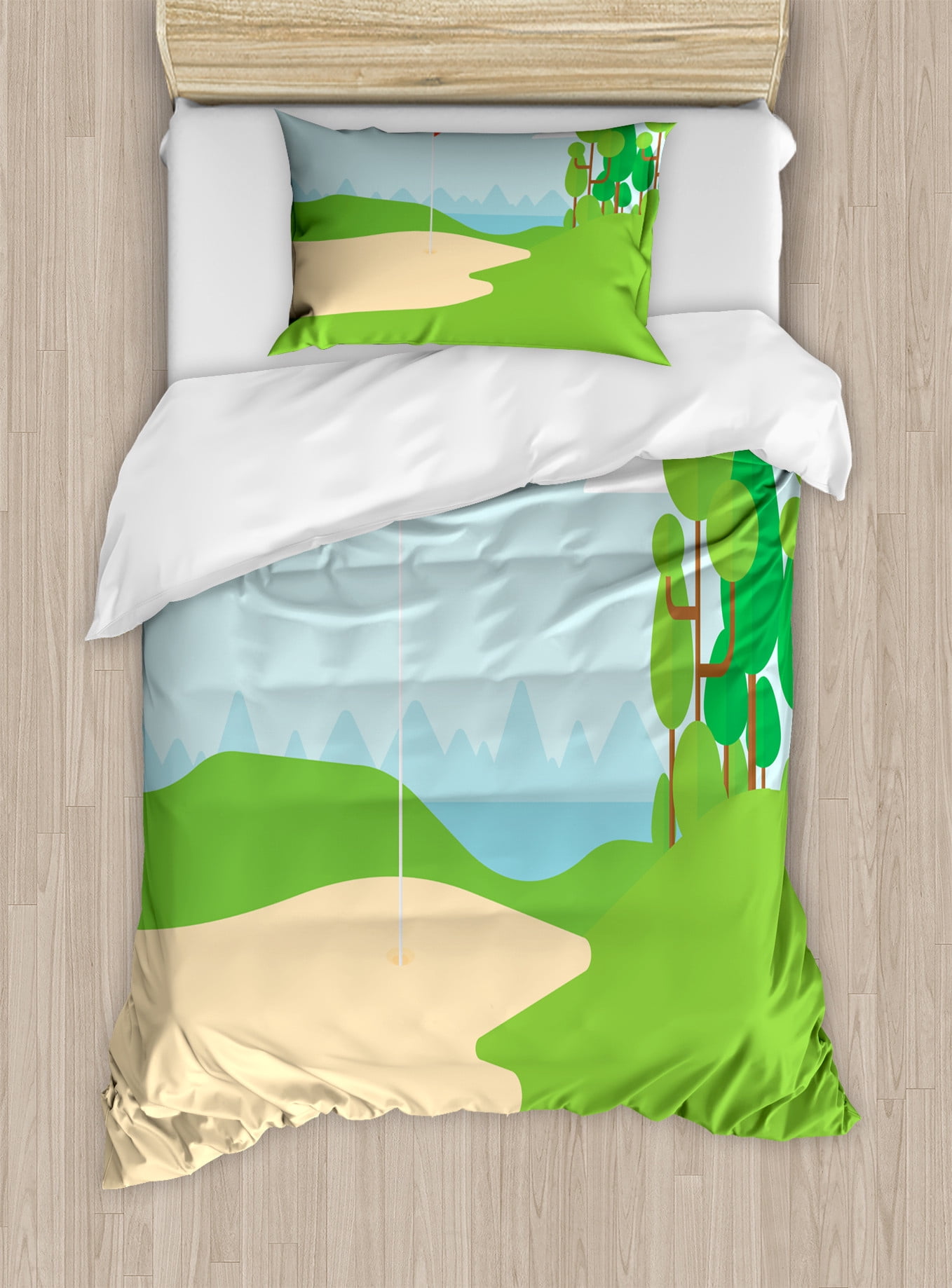 Golf Course Scene Duvet Cover Set, Theme of a Hobby Sports Field and ...