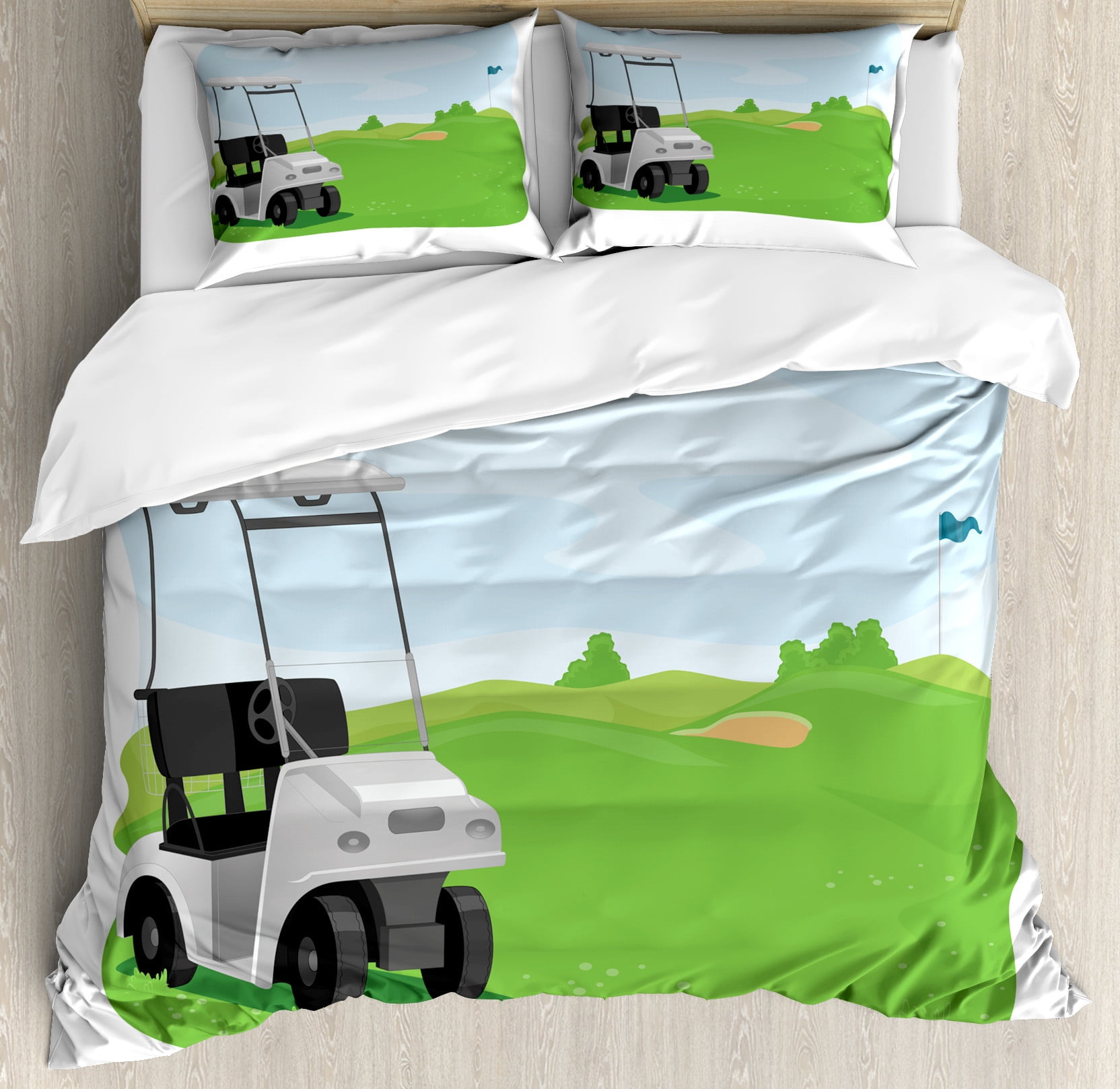 Golf Course Scene Duvet Cover Sets, Cartoon Style Graphic Image of a ...
