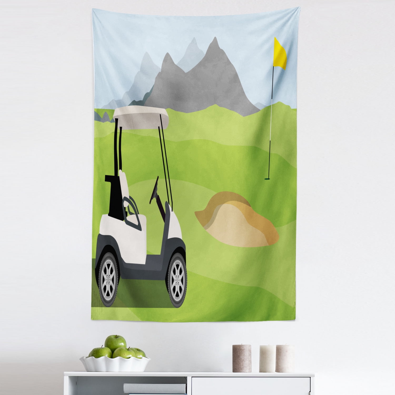 Golf Course Scene Tapestry, Cartoonish Golf Club Themed Mountains ...
